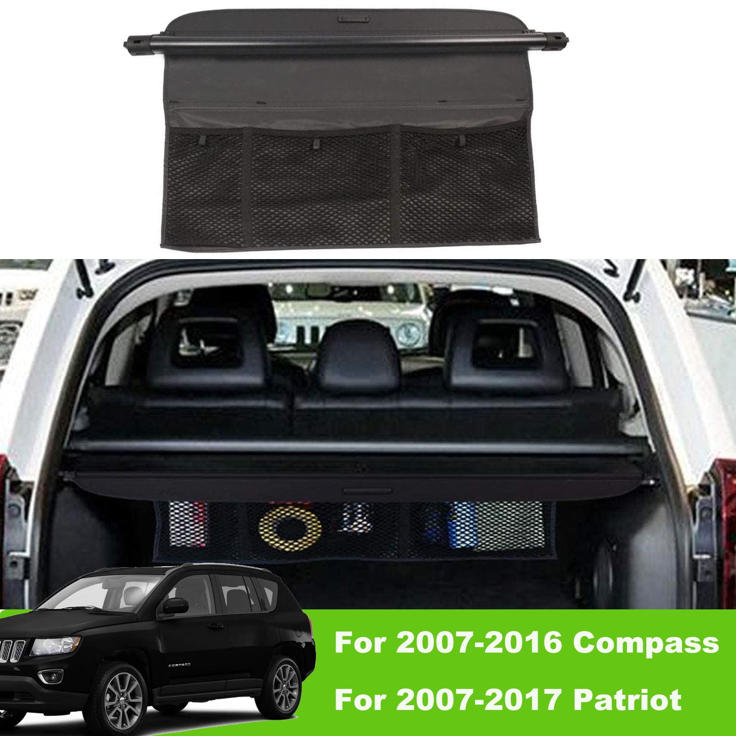 Fit Jeep Compass Patriot 2007-2016 Retractable Cargo Cover with Mesh ...