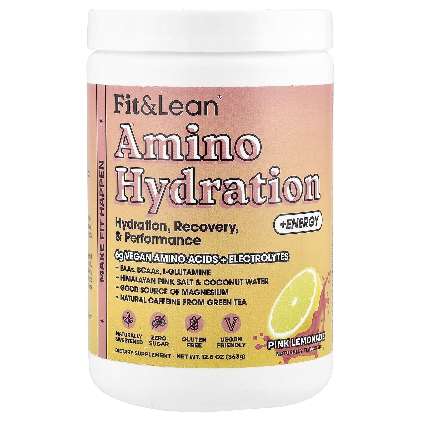 Fit & Lean Amino Hydration Plus Energy, Naturally Sweetened Pre Workout ...