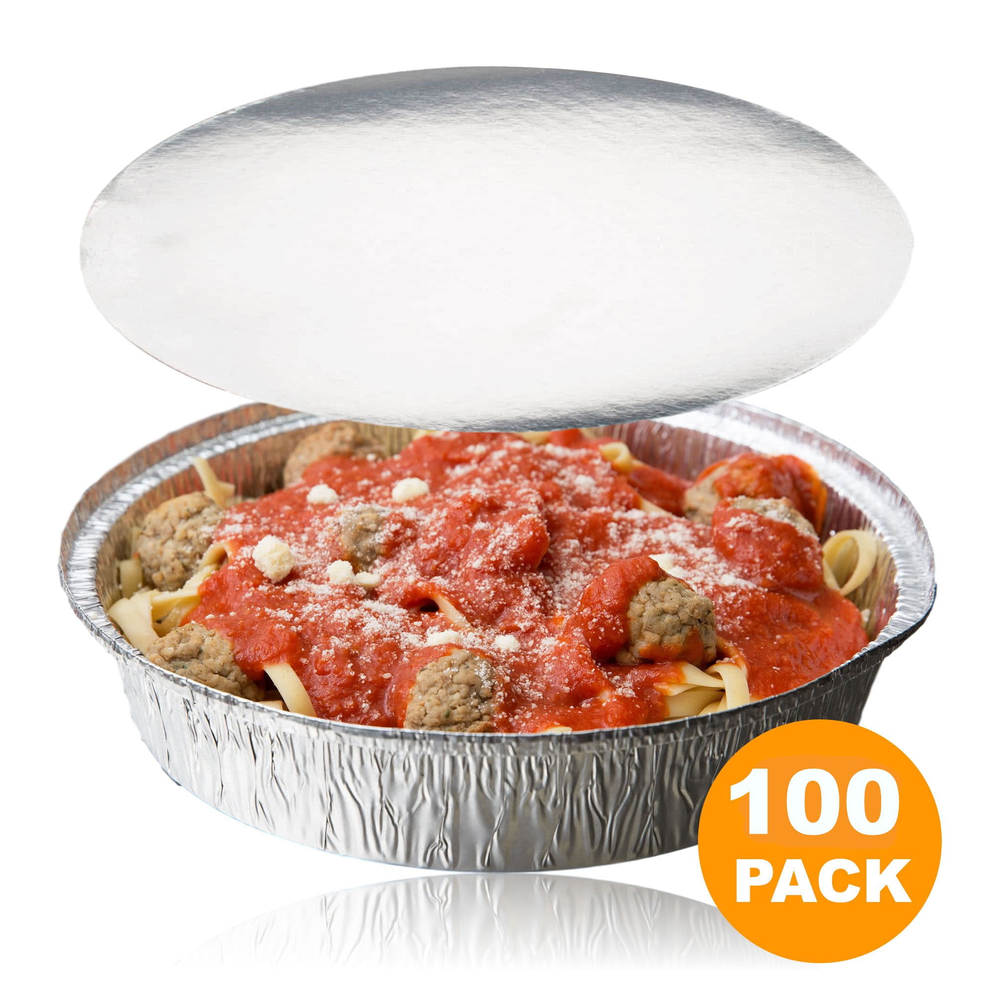 Fit Meal Prep [100 Pack] Round 9 Inch Disposable Aluminum Foil Pan Take ...