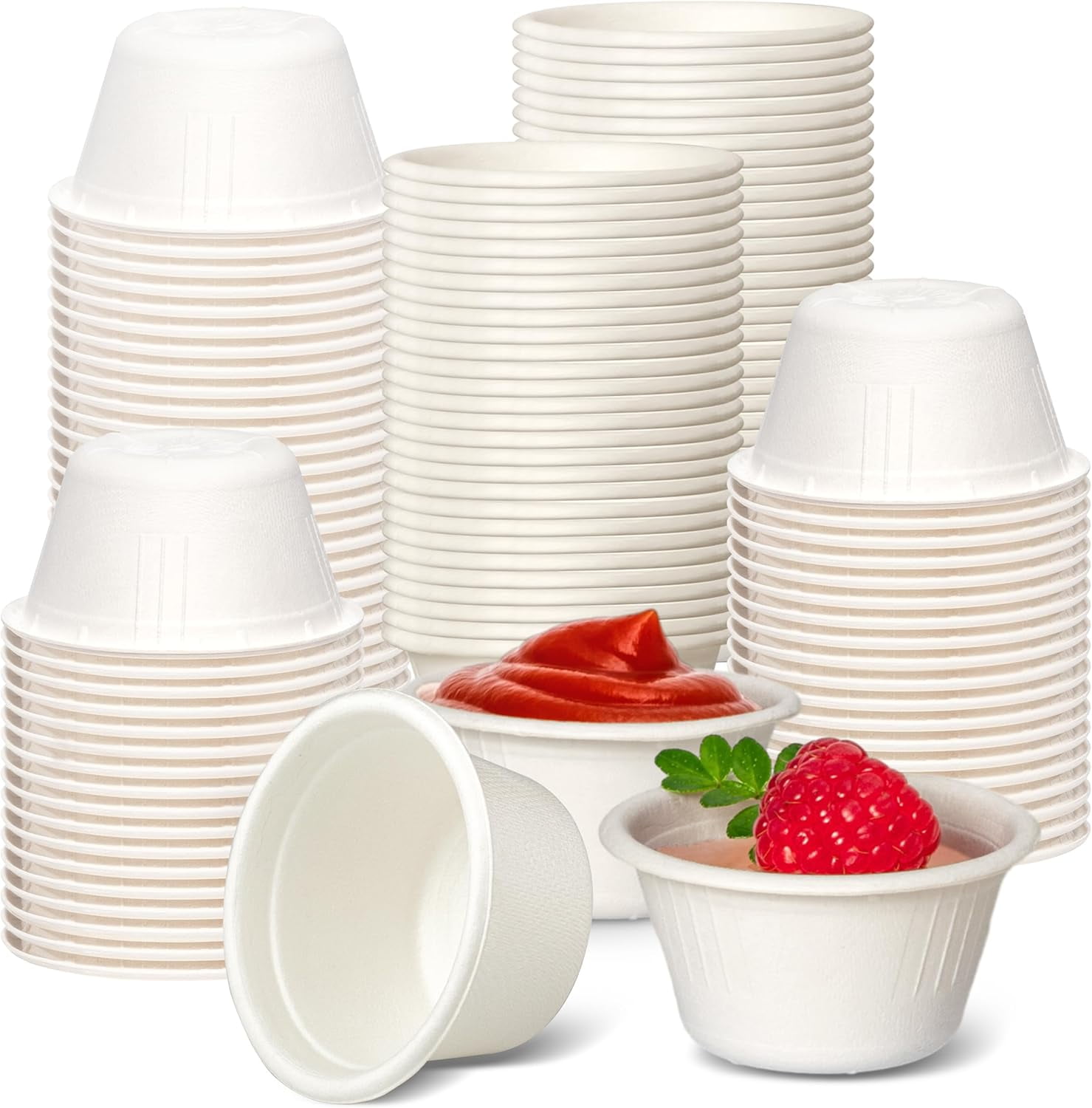Fit Meal Prep [1000 Pack 2 Oz 100% Compostable Disposable Condiment Cups, Biodegradable Bagasse ...
