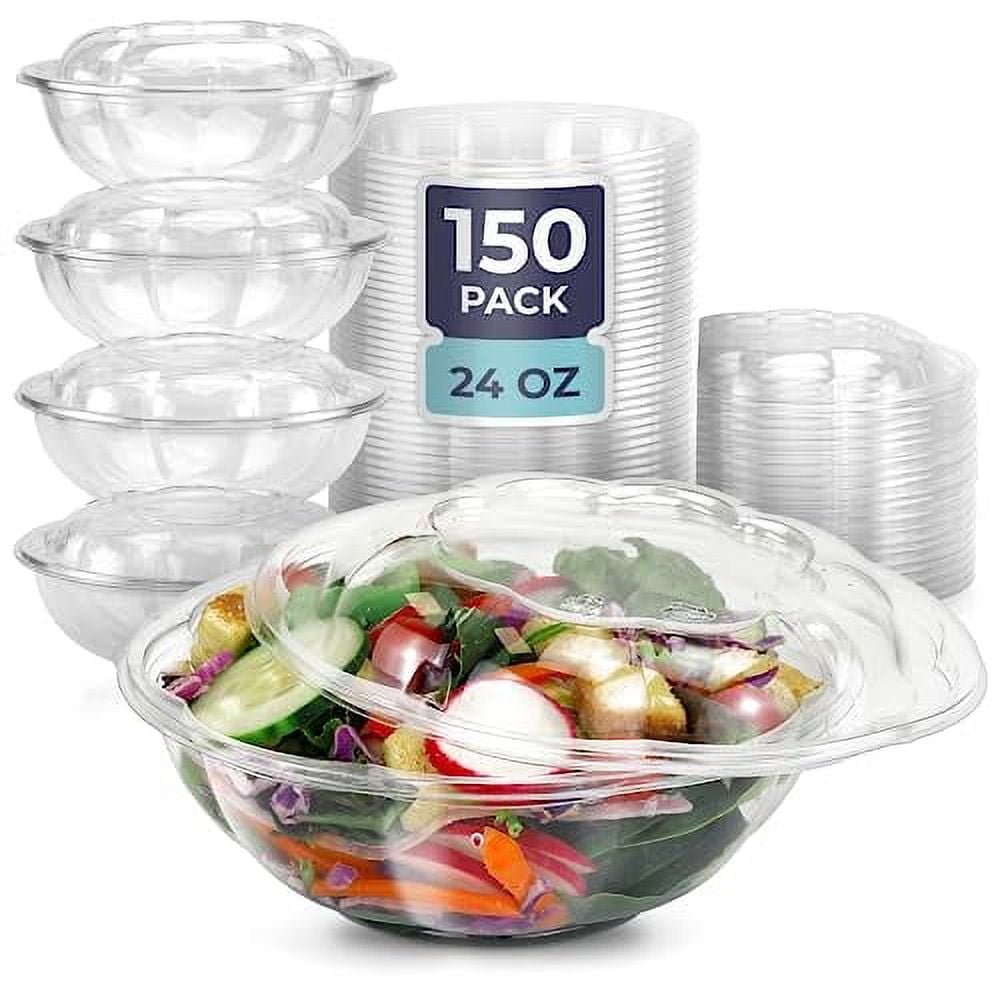 Fit Meal Prep 150 Pack 24 oz Clear Plastic Salad Bowls with Airtight ...