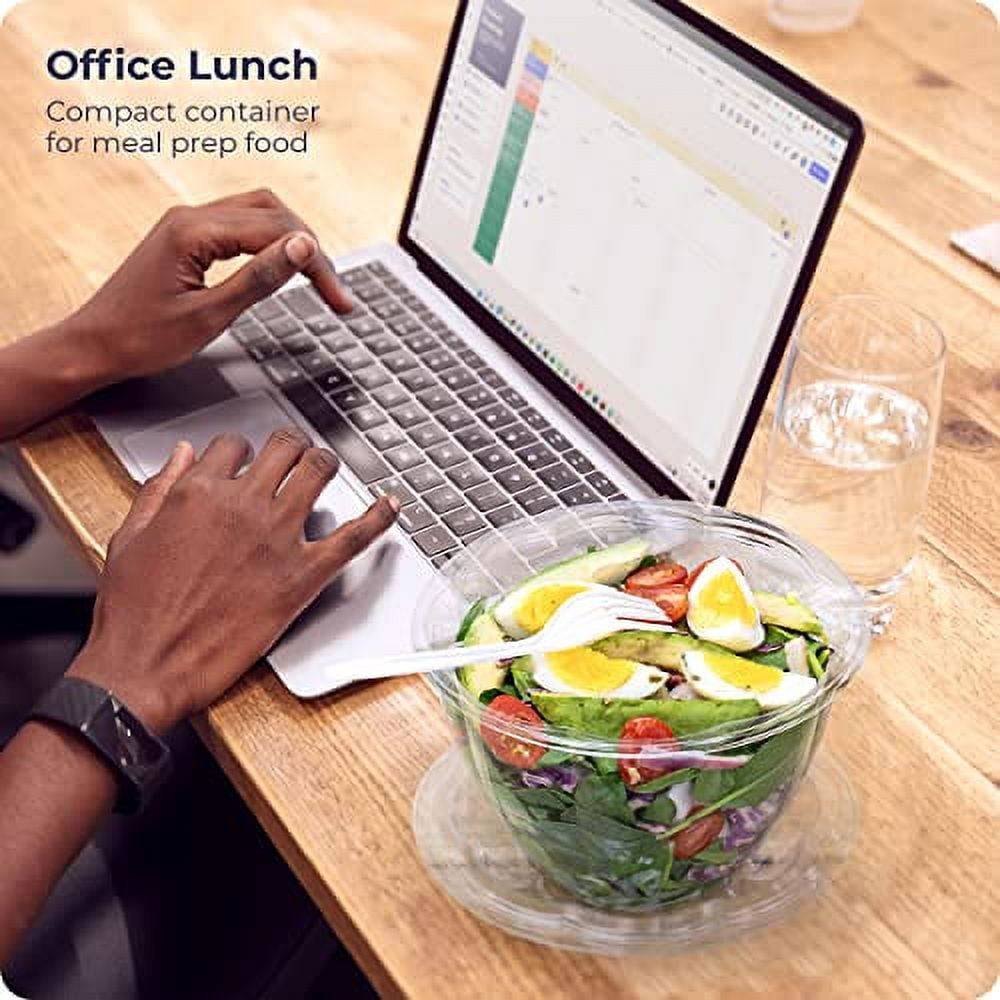 Fit Meal Prep 150 Pack 24 oz Clear Plastic Salad Bowls with Airtight Lids, Disposable To Go ...