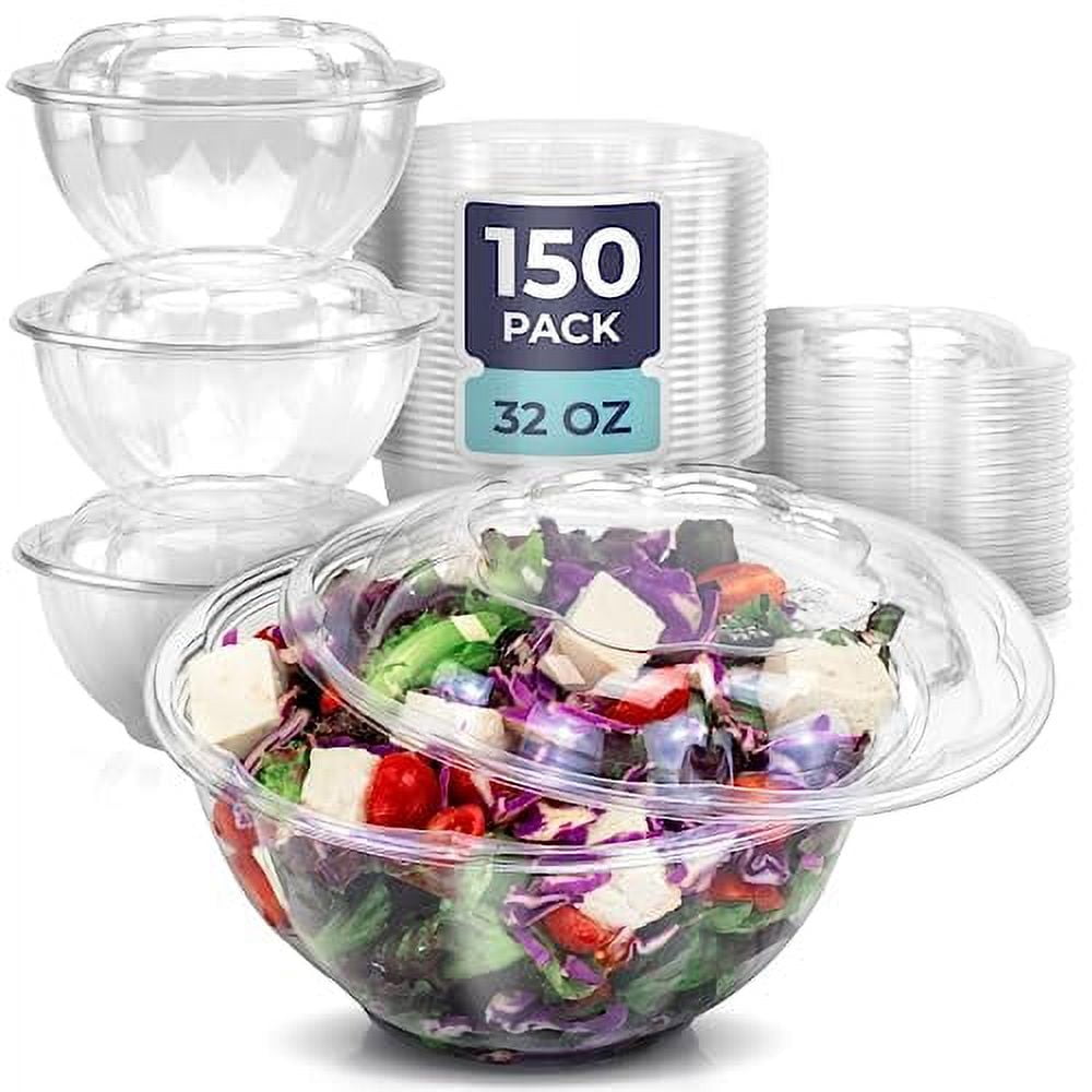 Fit Meal Prep 150 Pack 32 oz Clear Plastic Salad Bowls with Airtight ...