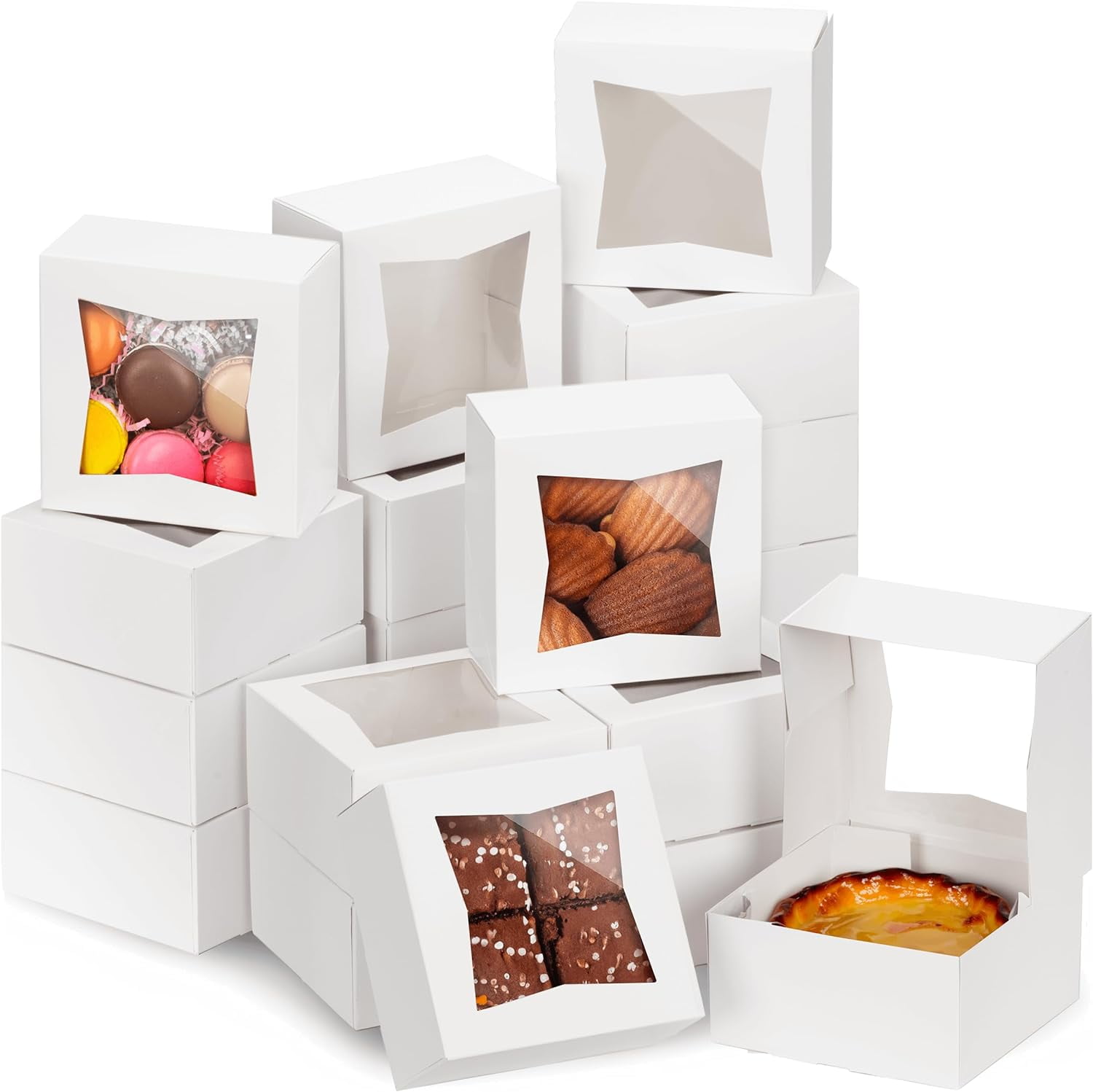Fit Meal Prep 200 Pack Bakery Boxes with Window 6x6x3 Auto-Popup Cookie ...