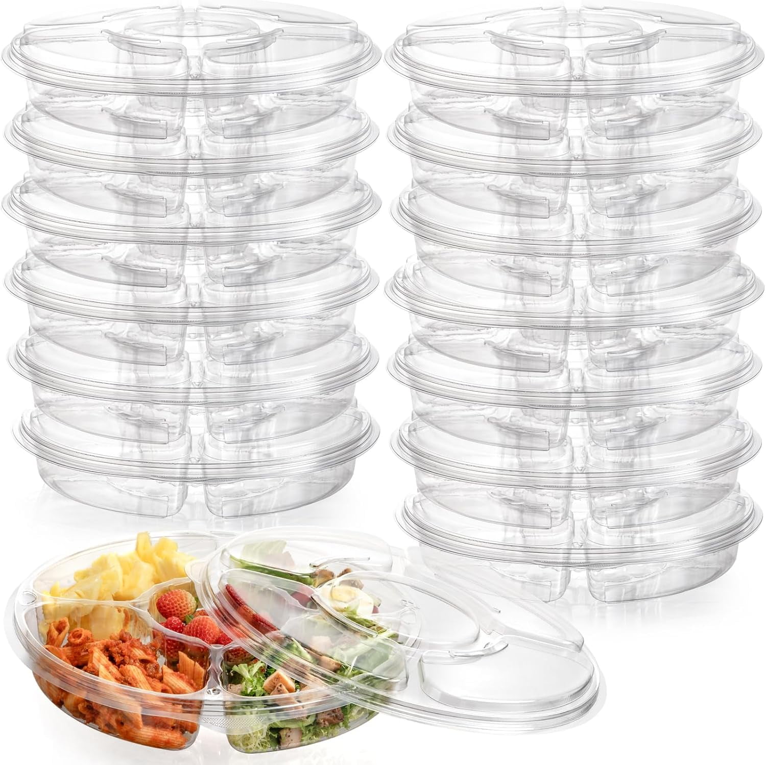 Fit Meal Prep 24 Pack 13 Inch Round Plastic Appetizer Tray with Lid - 5 ...