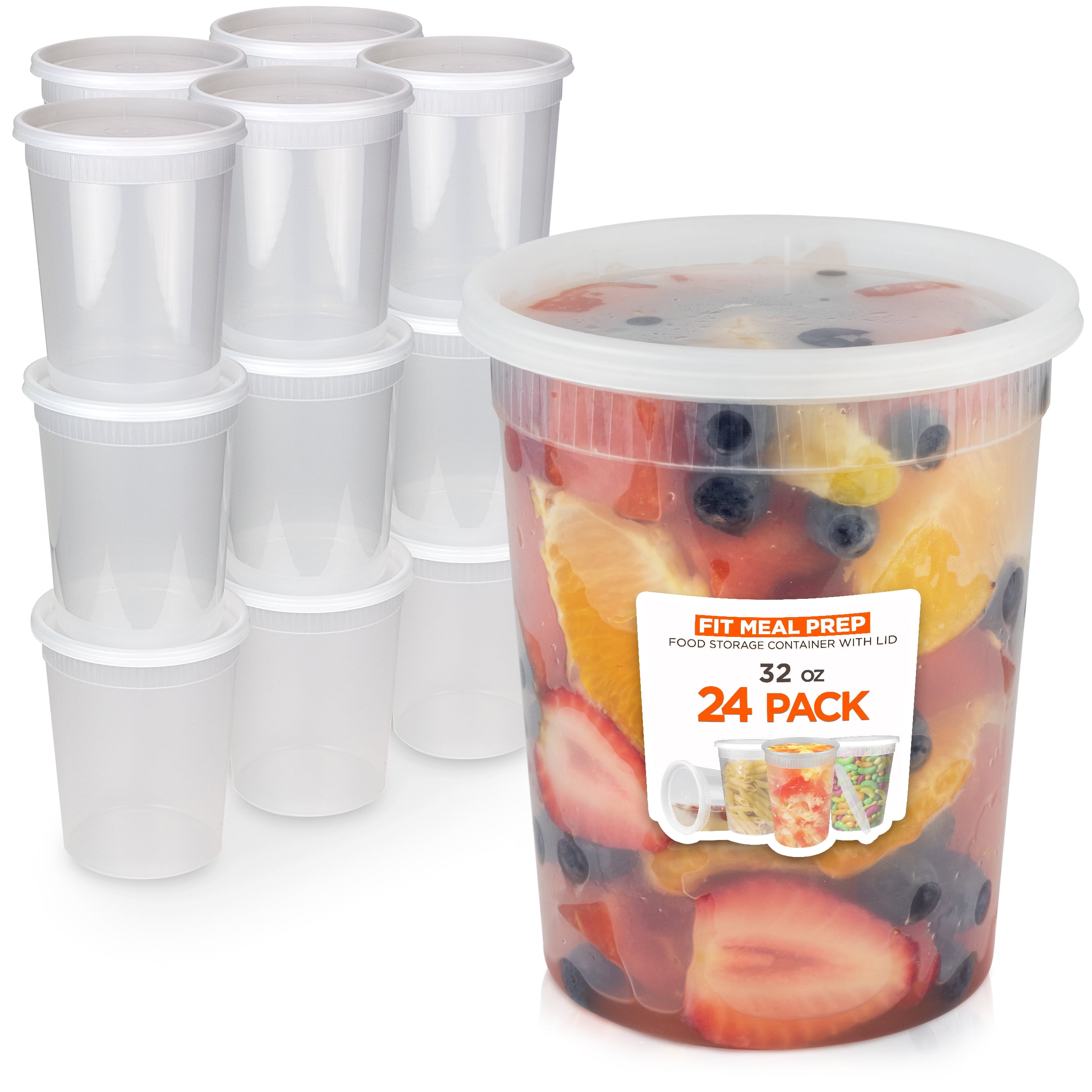 Fit Meal Prep 24 Pack 32 oz Deli Containers, Leakproof, Microwave Safe ...