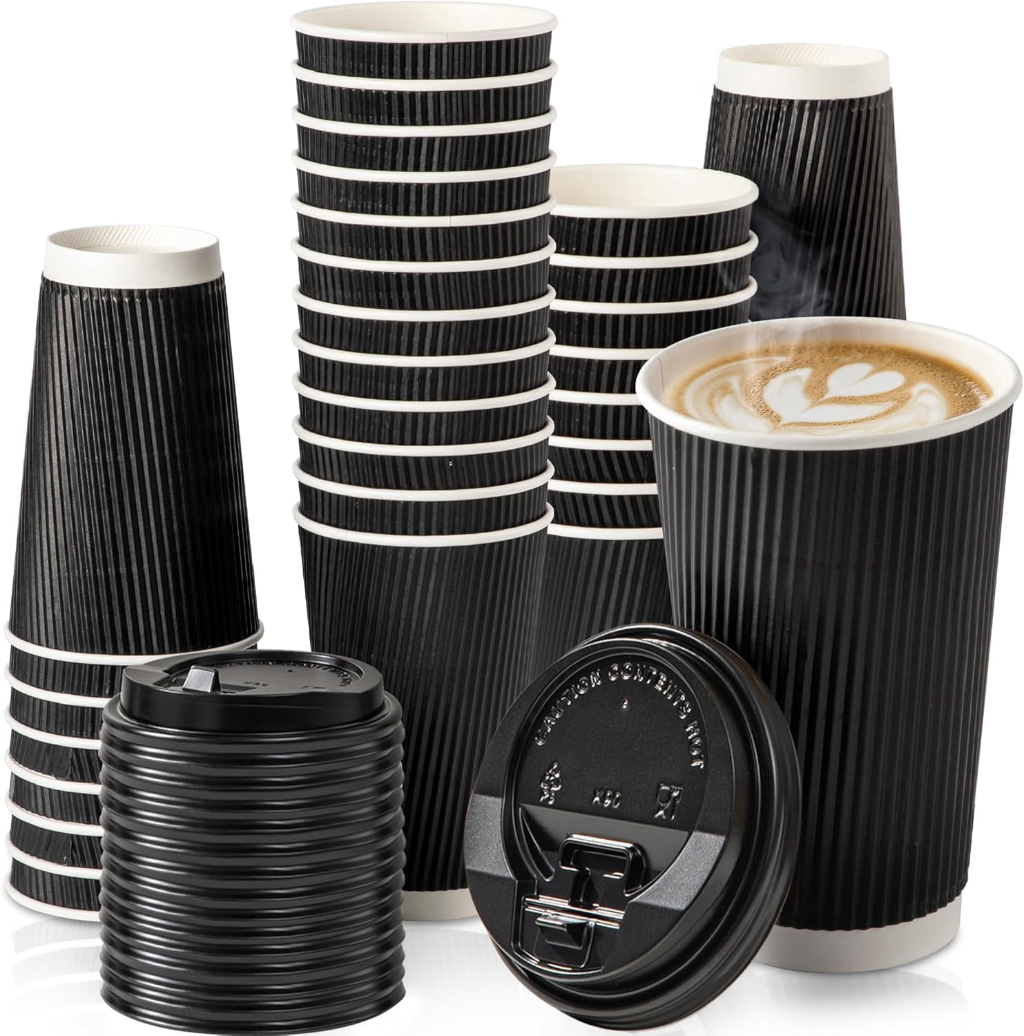 Fit Meal Prep 250 Pack 16 oz Black Disposable Coffee Cups with Lids ...