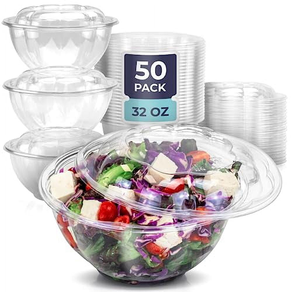 Fit Meal Prep 50 Pack 32 oz Clear Plastic Salad Bowls with Airtight ...