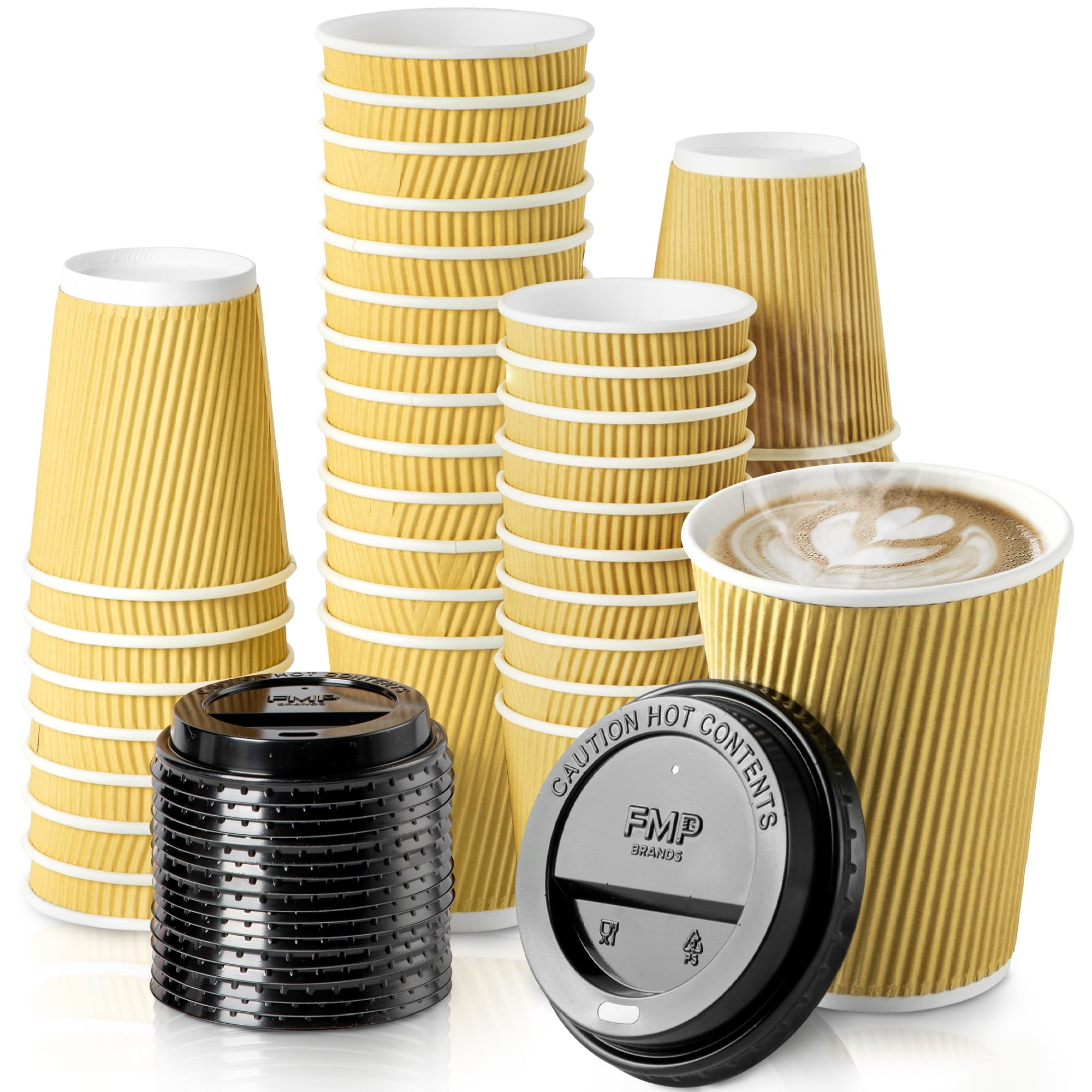 Fit Meal Prep [50 Pack Disposable Hot Cups with Lids - 12 oz Brown ...