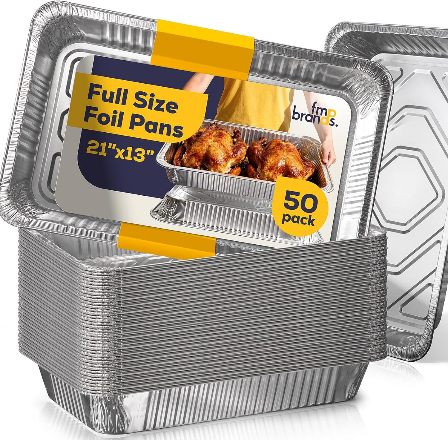Fit Meal Prep 50 Pack Full Size Aluminum Foil Pans 21"x13", Heavy Duty ...