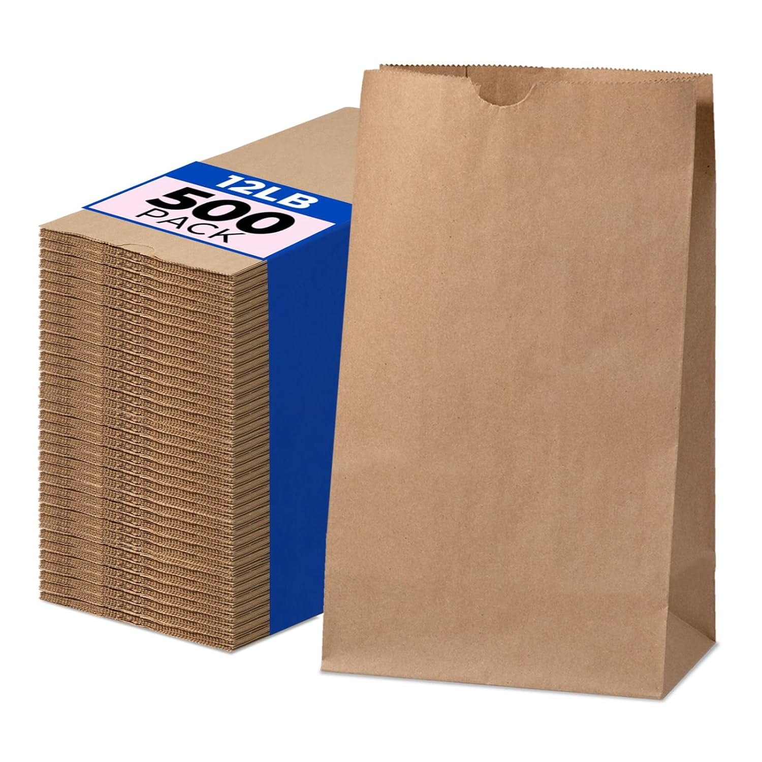 Fit Meal Prep 500 Pack 12 lb Brown Paper Lunch Bags, 13 x 7 x 4.5 ...