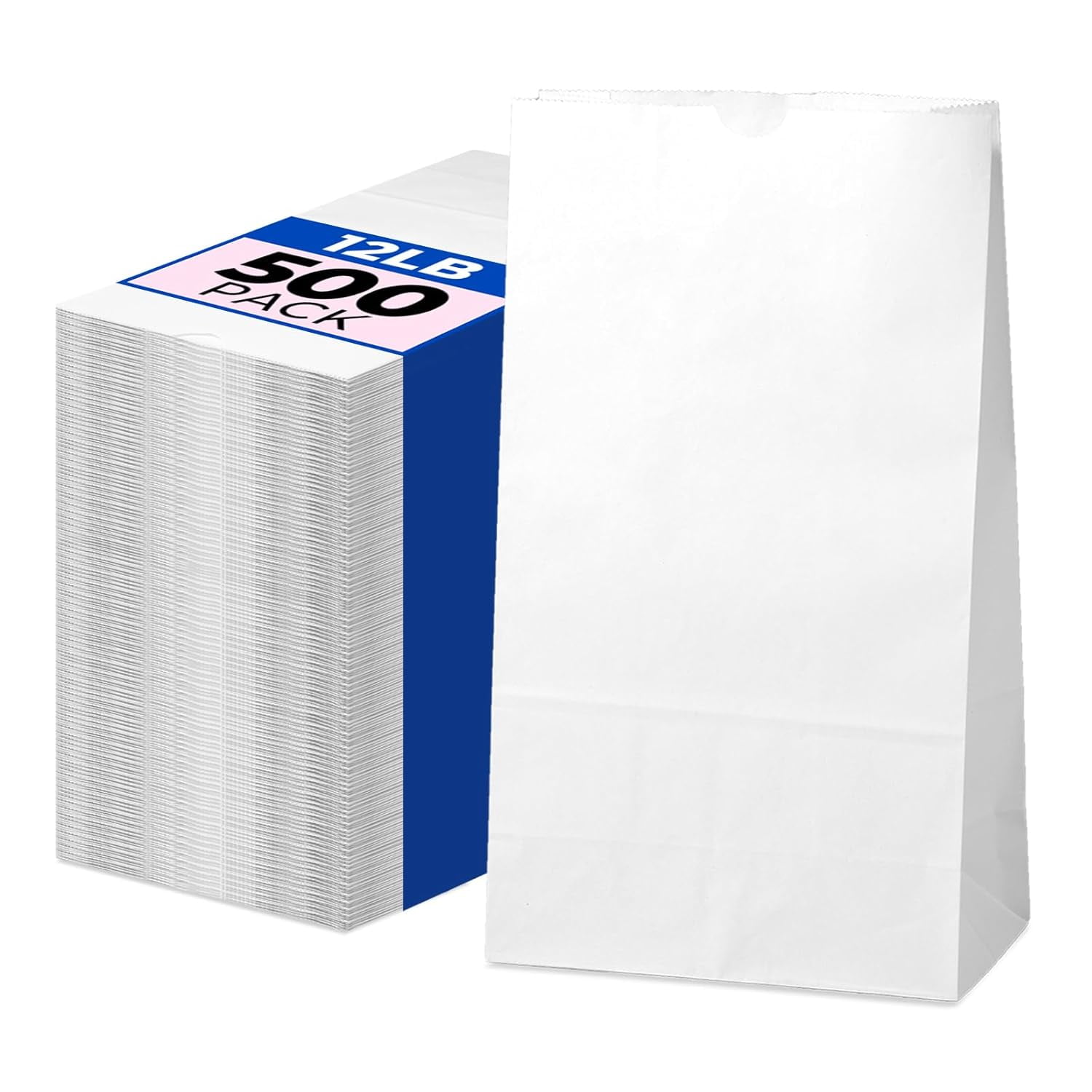 Fit Meal Prep 500 Pack 12 lb White Paper Lunch Bags, 13 x 7 x 4.5 ...