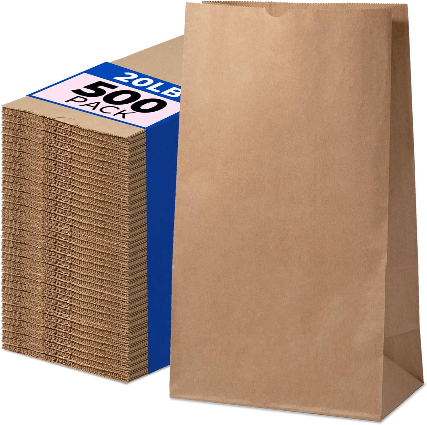 Fit Meal Prep 500 Pack 20 lb Large Brown Paper Bags, 16 x 8 x 5.5 ...