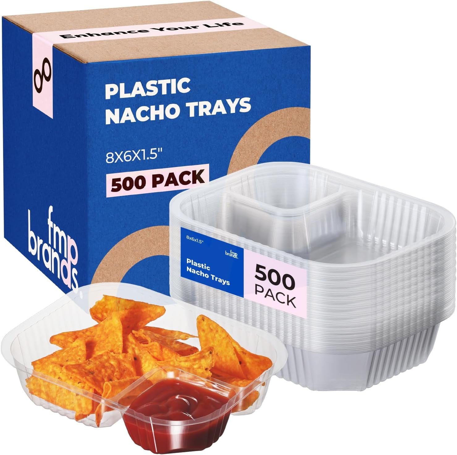 Fit Meal Prep 500 Pack 22 oz Plastic Nacho Trays, 2 Compartment ...