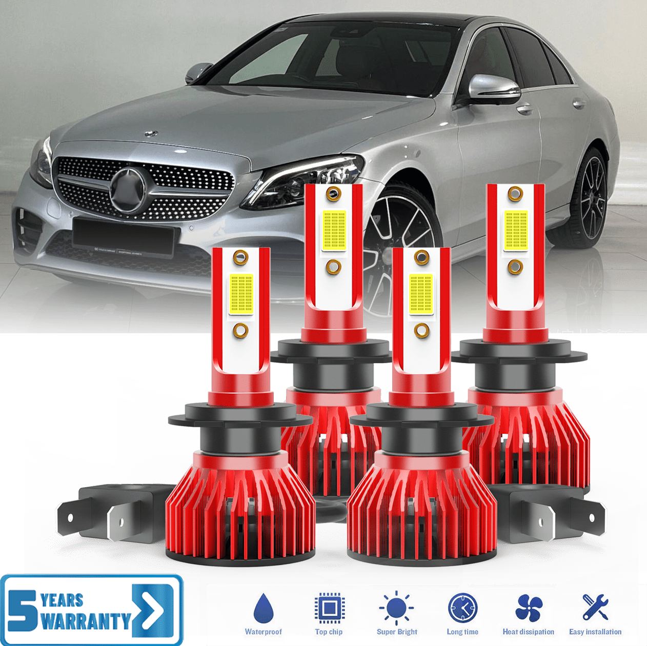 Fit for Mercedes Benz C300 2008-2019 – H7 H7LL LED Headlight Combo 4 ...