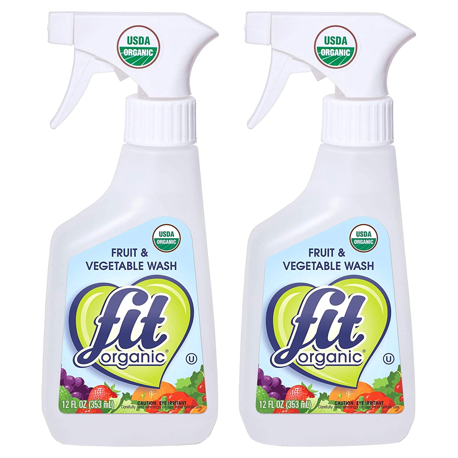 FIT Organic Fruit and Vegetable Wash, 12 oz Sprayer, 2 Pack, Food Grade ...
