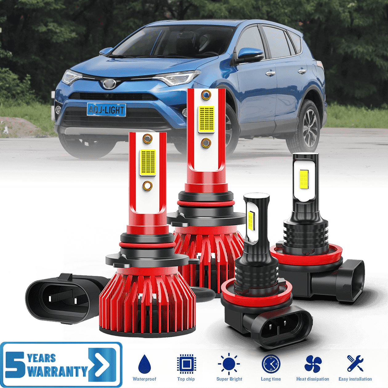 Fit for Toyota Rav4 2016 2017 2018 – 9012+H11 LED Light Bulbs Combo 4 ...