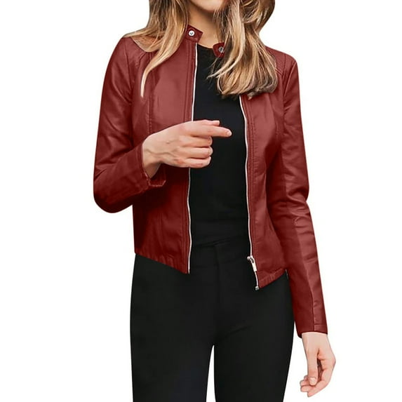 Fit Womens Faux Leather Cropped PU Motorcycle Biker Fall Outfits Tops ...
