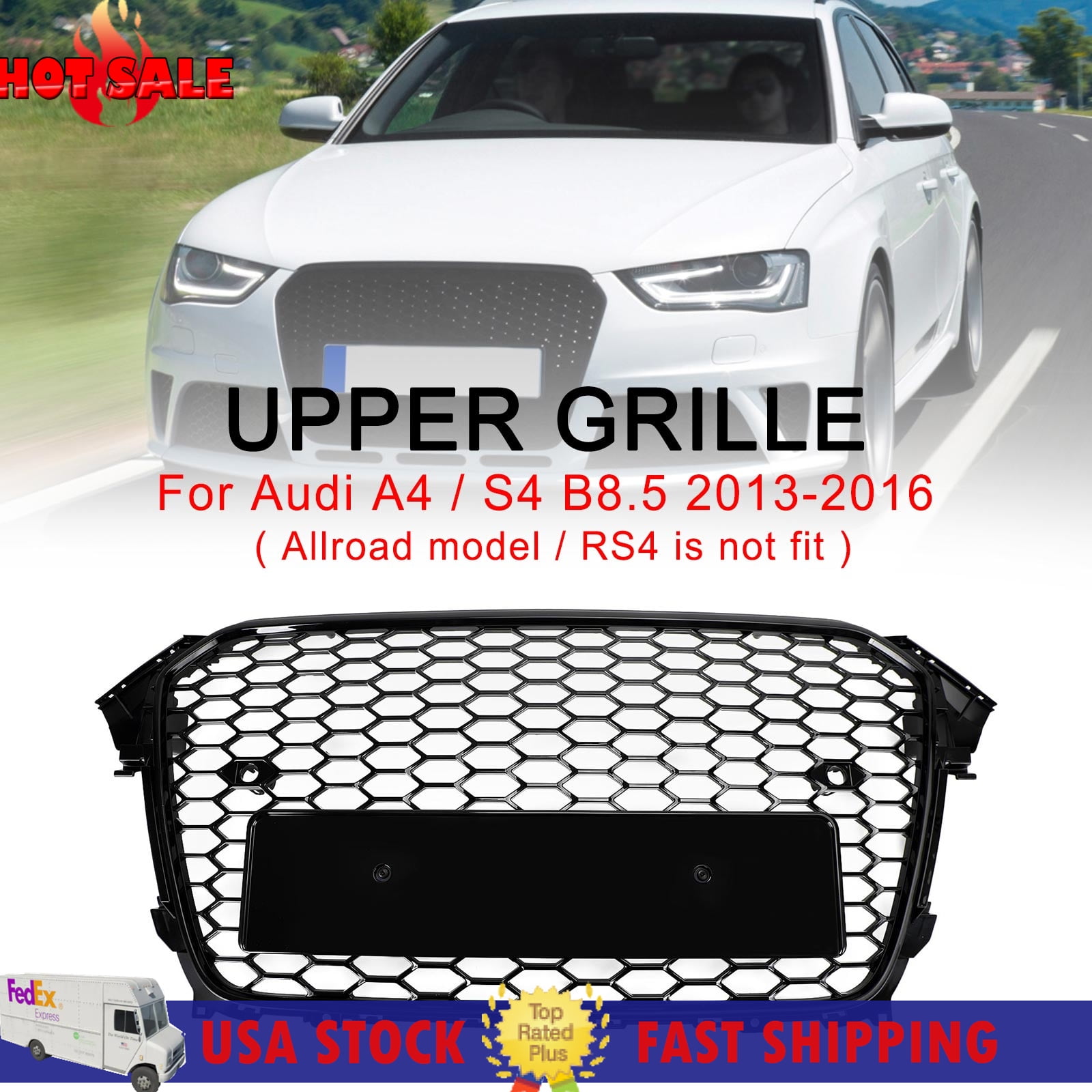 Fit for Audi A4 S4 2013-2016 RS4 Style Mesh Front Bumper Grille Grill ...