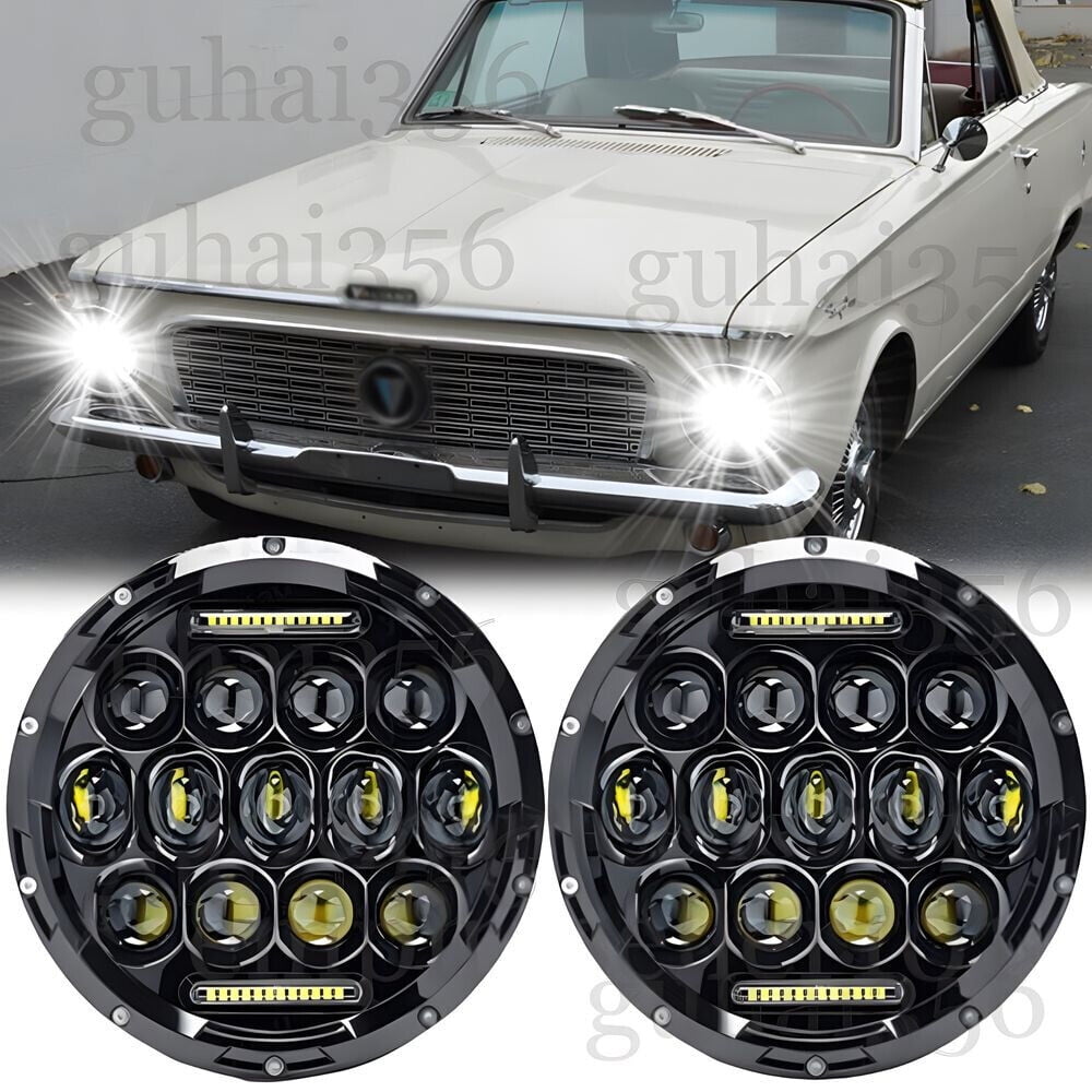 Fit for Plymouth Valiant 1963-1976 Pair 7Inch Round LED Headlights Hi ...