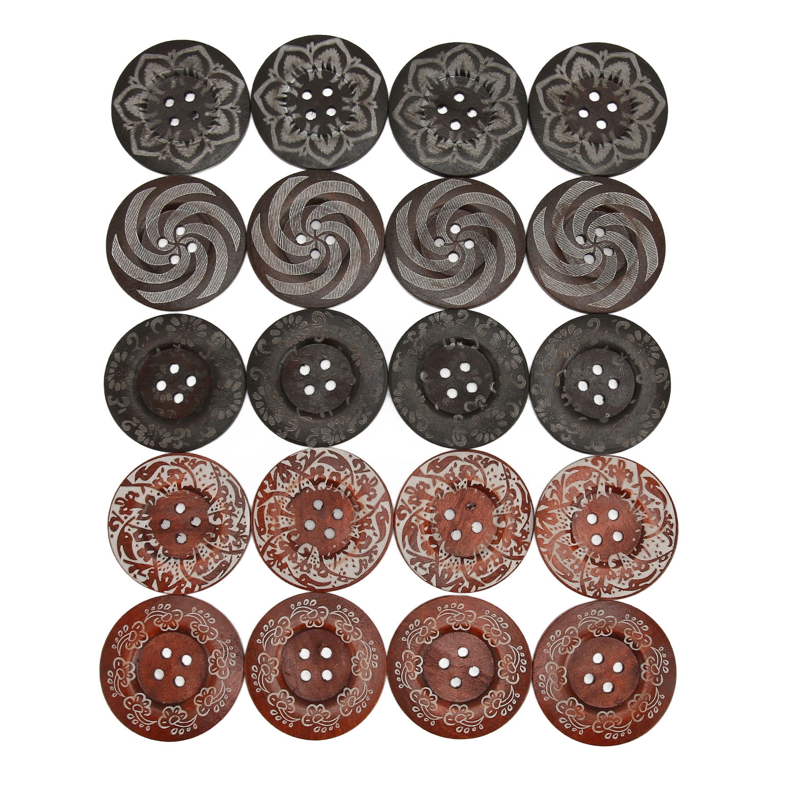 FitBest 20 Wooden Buttons With Pattern, Engraving, Round Four-hole ...