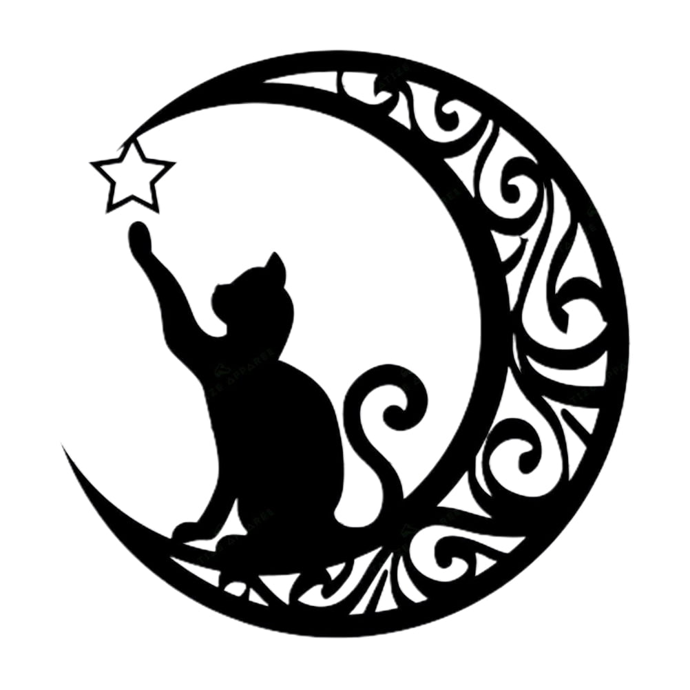 FitBest Hanging Art Decor: Moon Black Cat Metal Wall Decoration, Tin ...