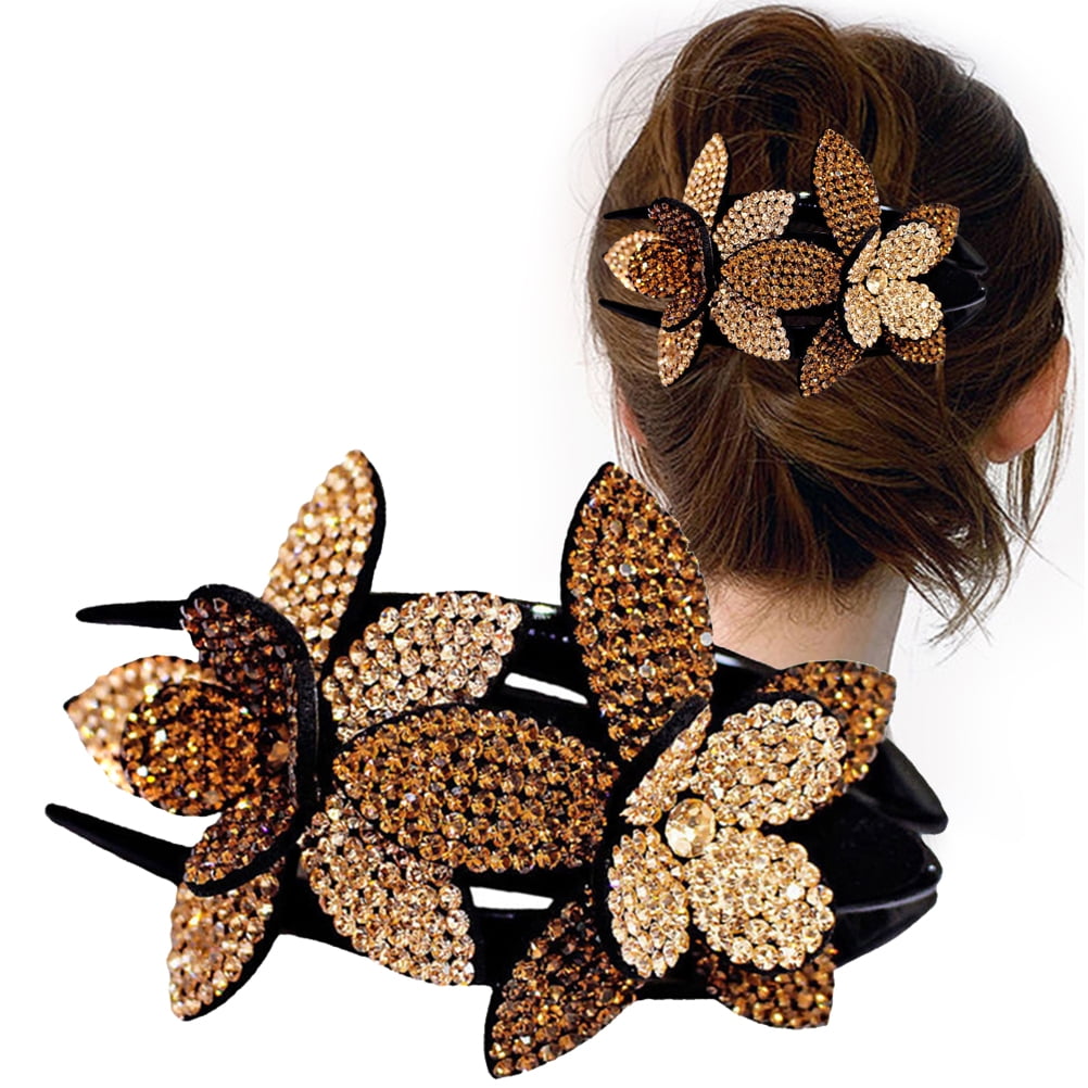 FitBest 1Pcs Rhinestone Double Flower Hair Clip Women Hair Claw Hair ...