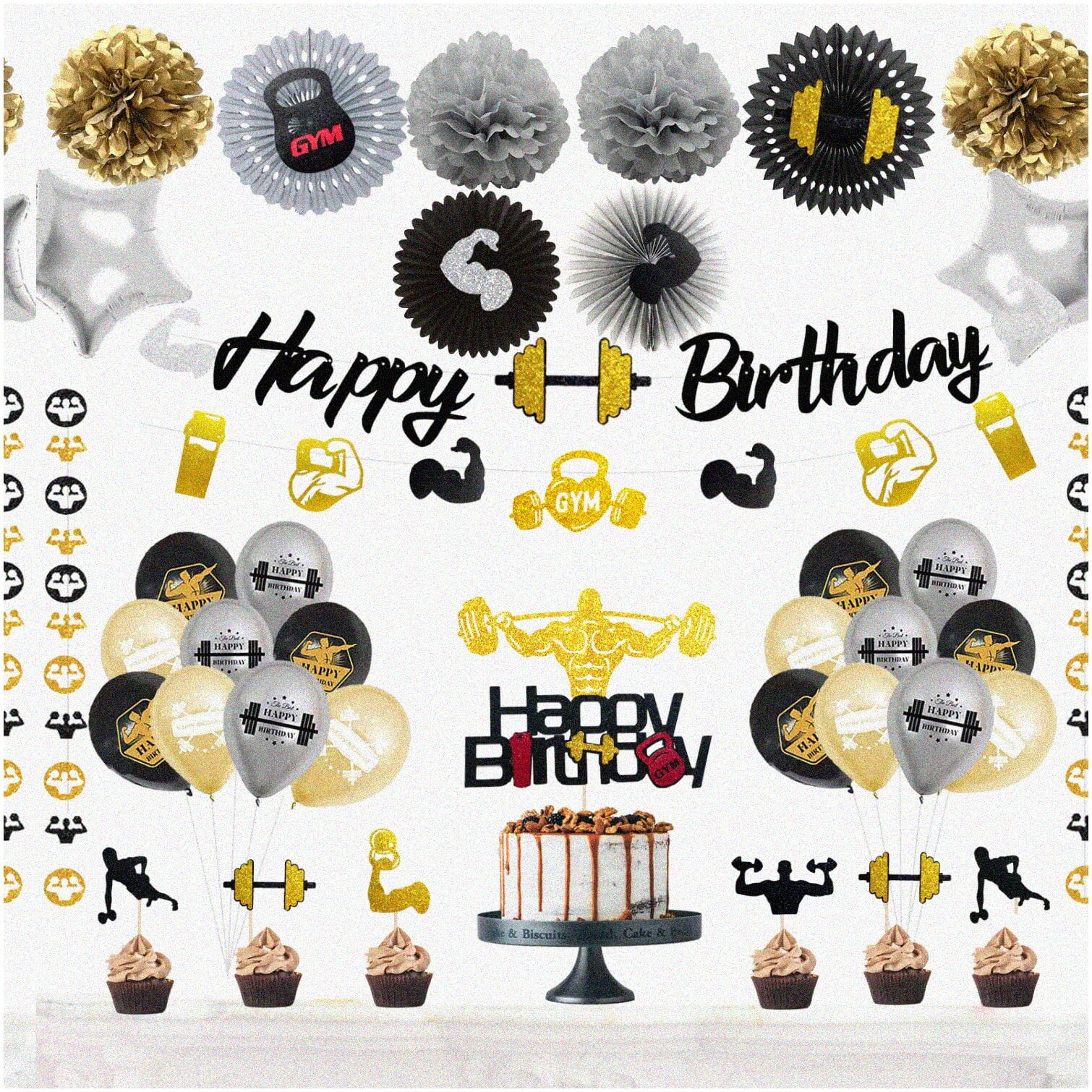 FitFest Party Pack: Pumped Up Gym Birthday Decorations - Weight Lifting ...