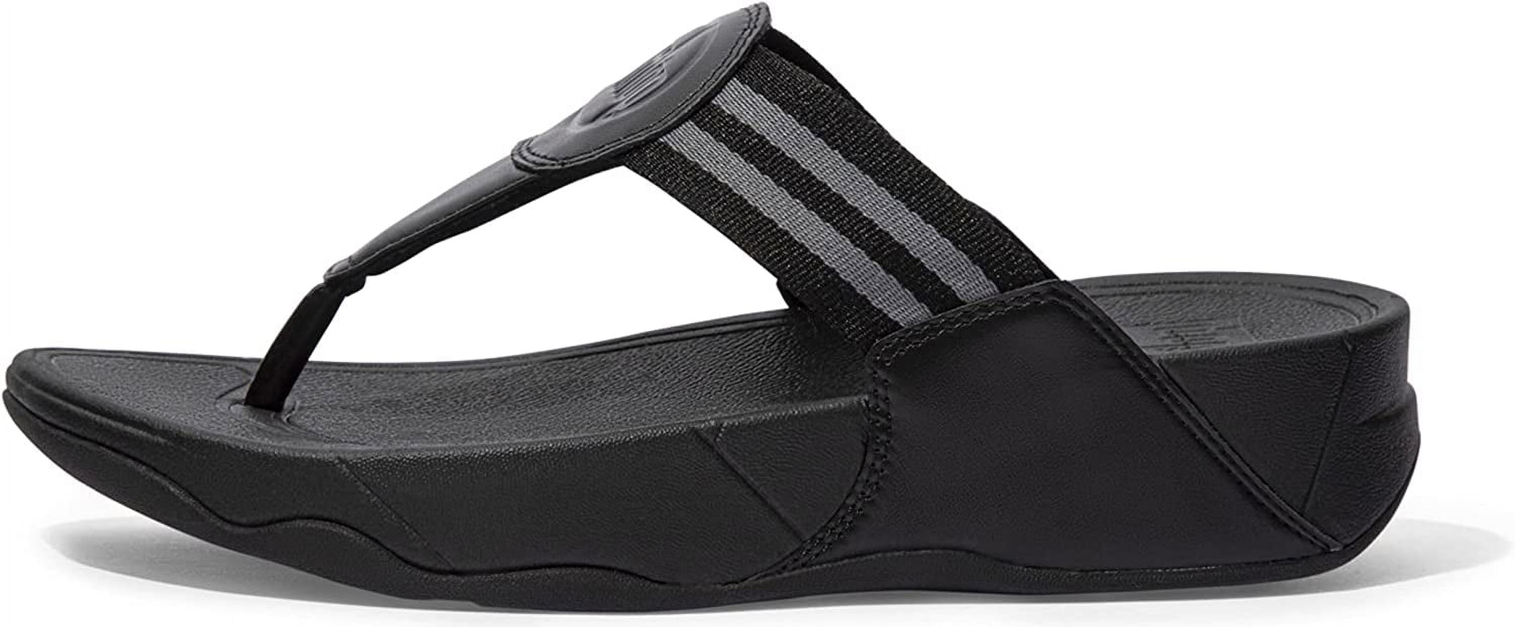 FitFlop Walkstar All Black Slip On Open Toe Strappy Stretchy Flat Slides Sandals (All Black, 6 ...
