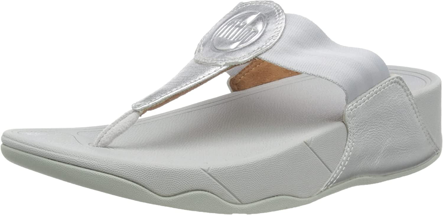 FitFlop Walkstar Silver Slip On Open Toe Strappy Stretchy Flat Slides ...