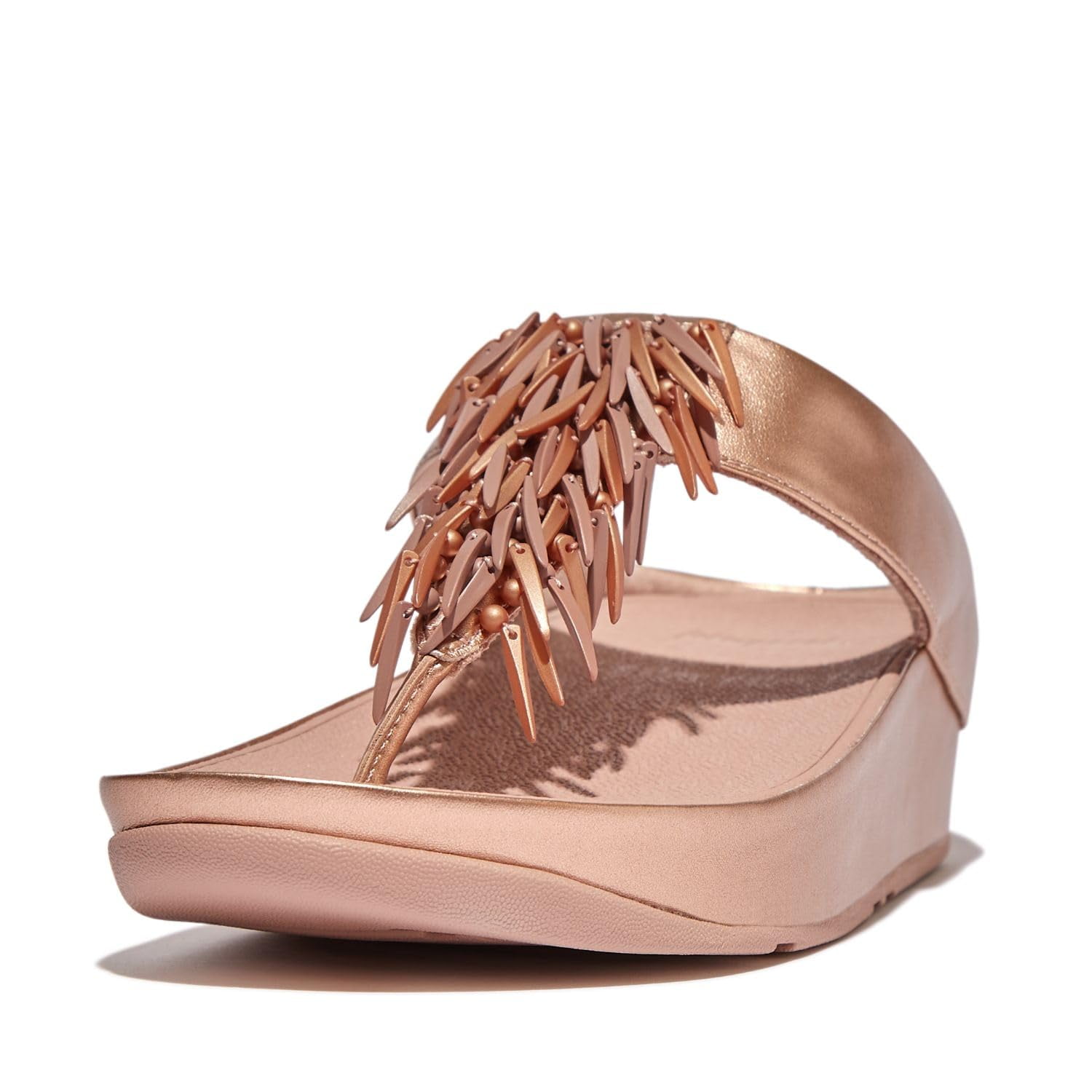FitFlop Women's Rumba Beaded Toe-Post Sandals, Metallic Rose Gold, 5 ...