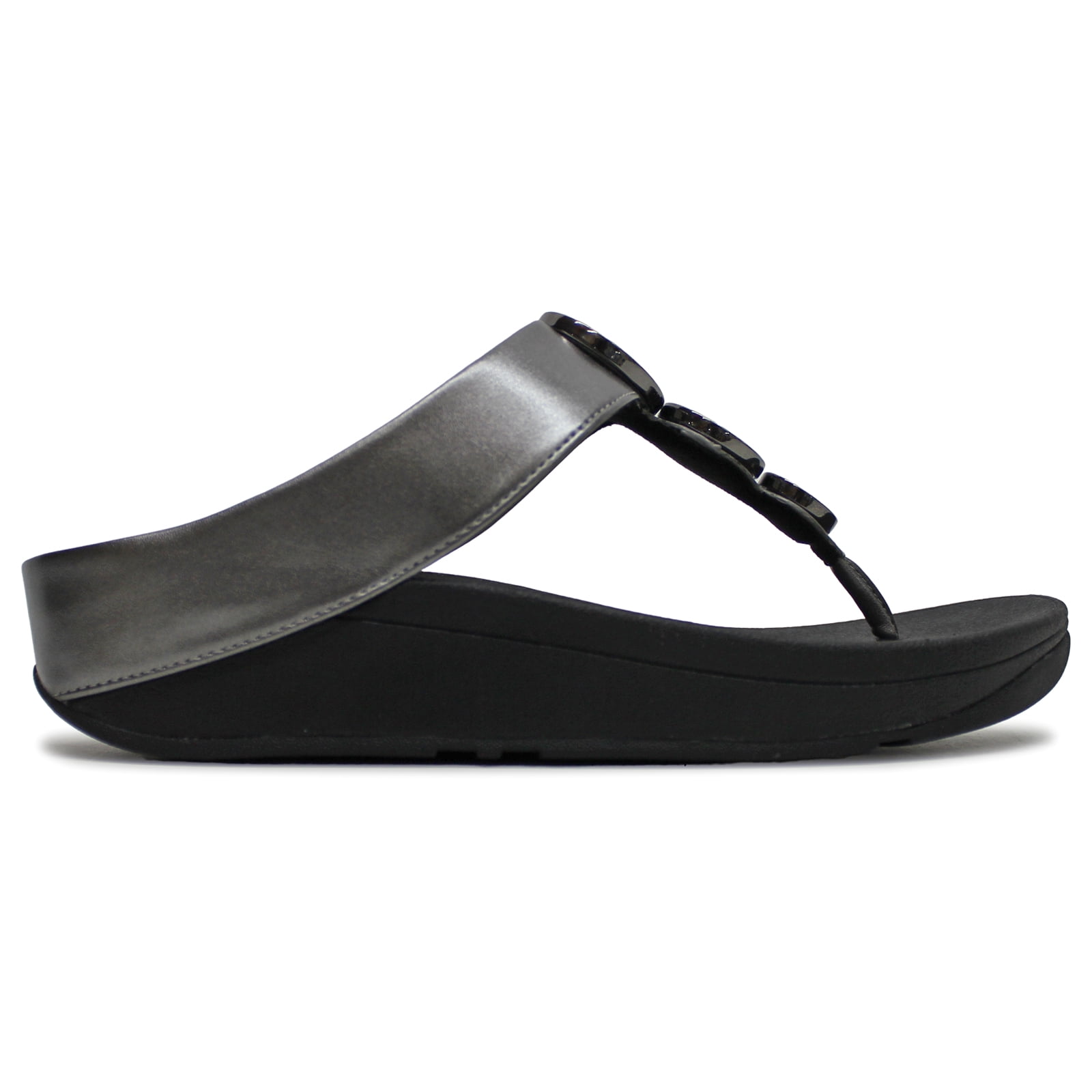 FitFlop Womens Halo Bead Circle Metallic Toe Post Faux Leather Pewter ...