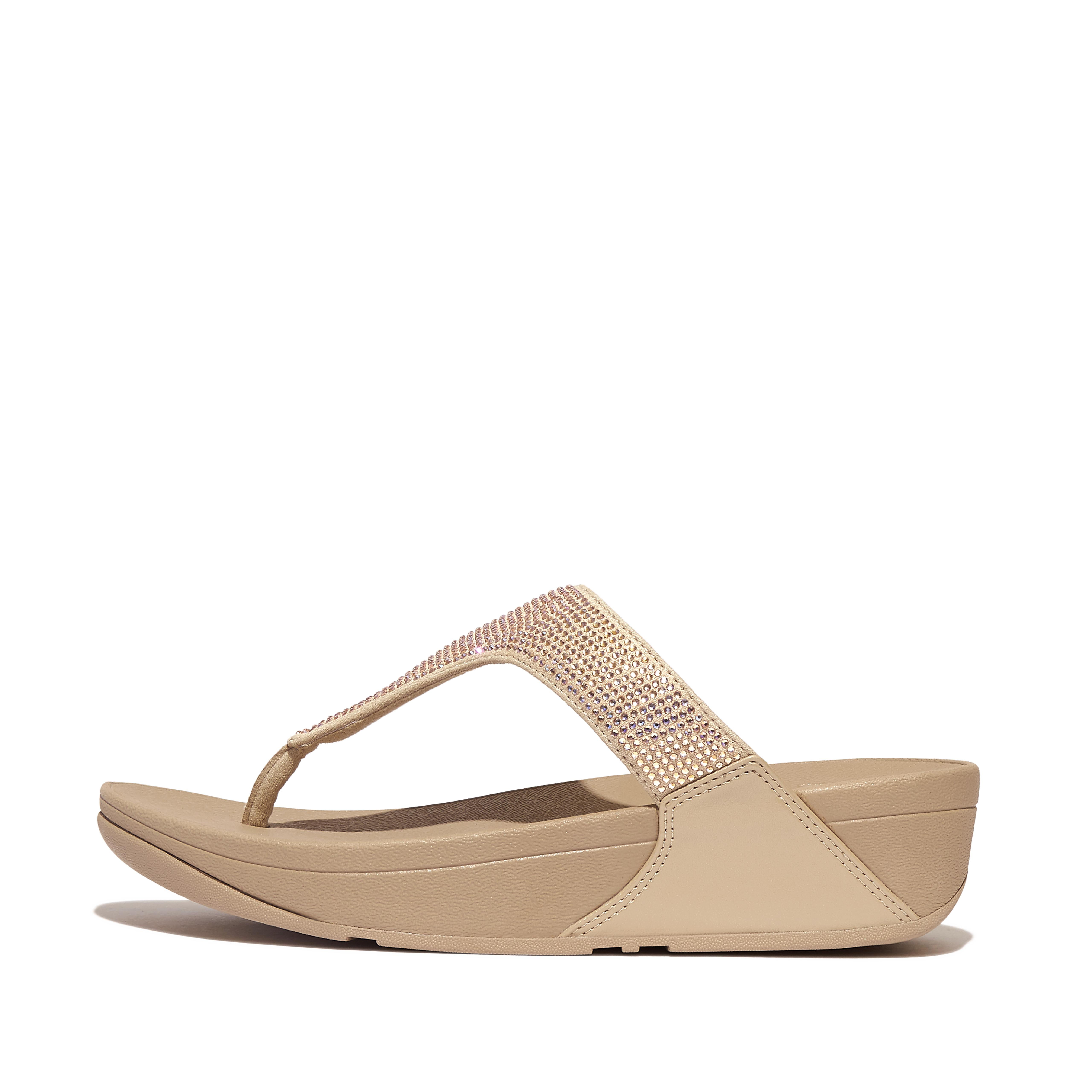 FitFlop Womens LULU CRYSTAL EMBELLISHED TOE-POST SANDALS Latte Beige - Walmart.com