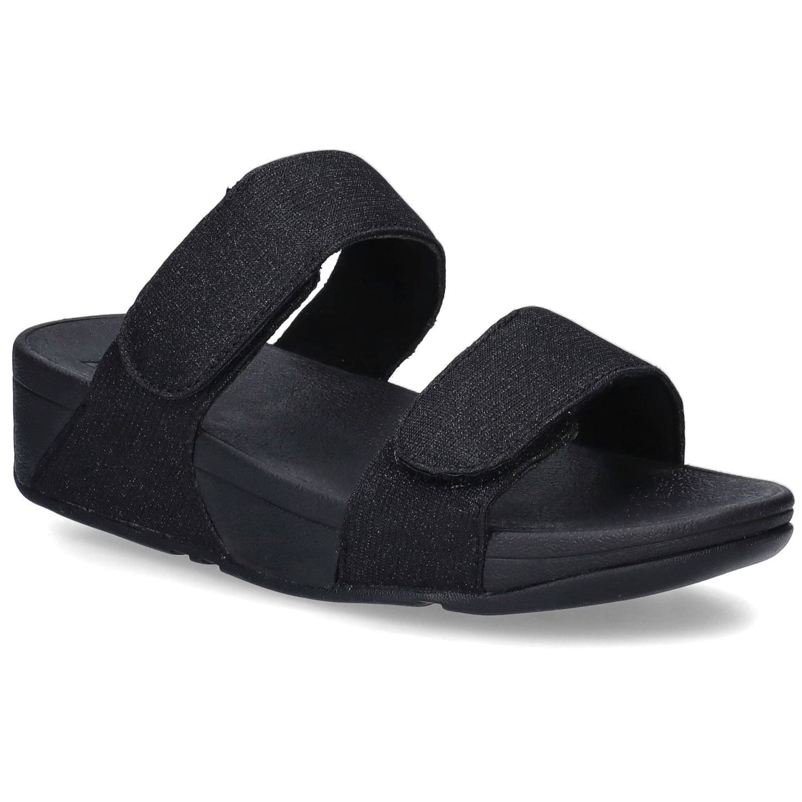 FitFlop Womens Lulu Adjustable Shimmerlux Slides Polyester All Black ...