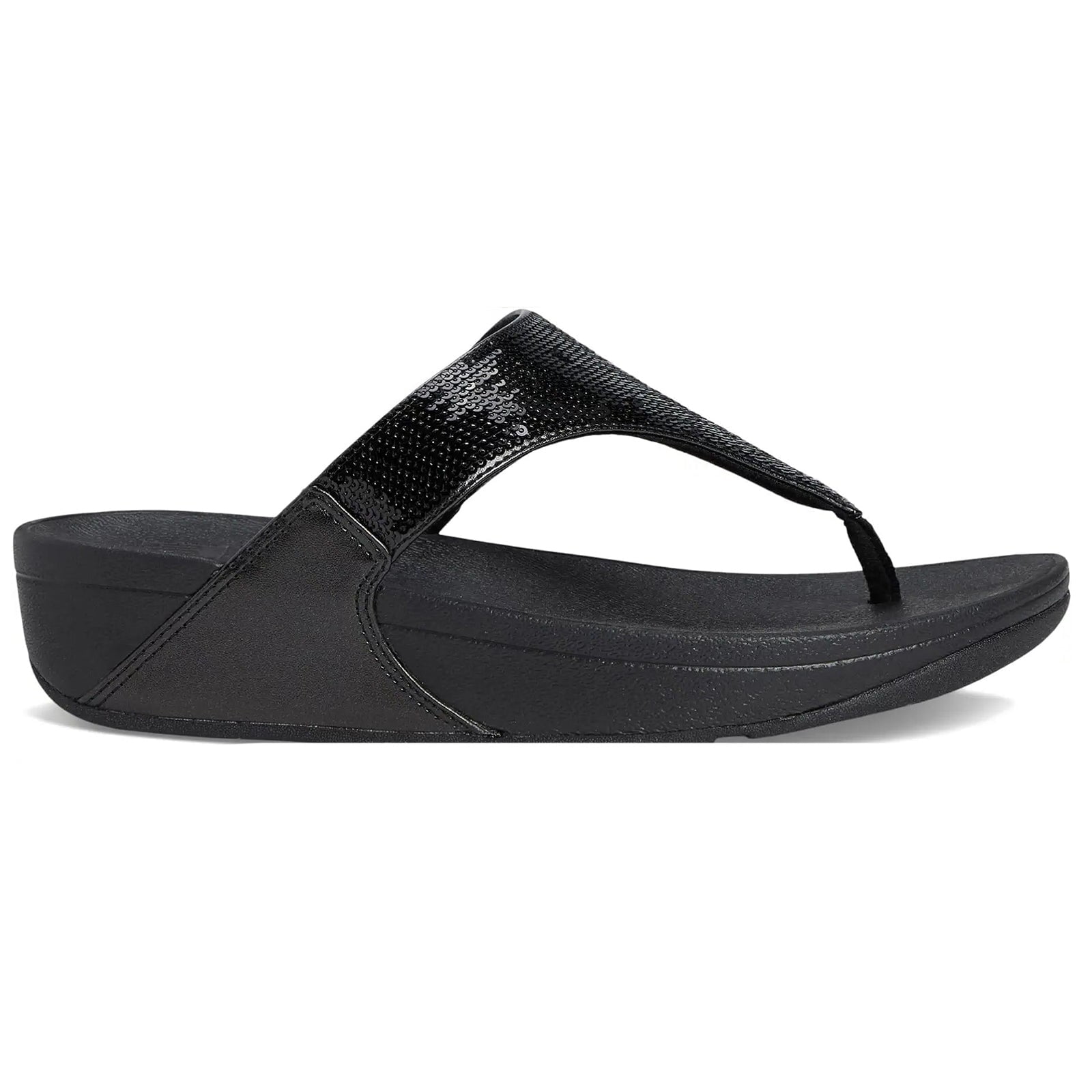 FitFlop Womens Lulu Sequin Synthetic Leather All Black Sandals 7.5 US ...