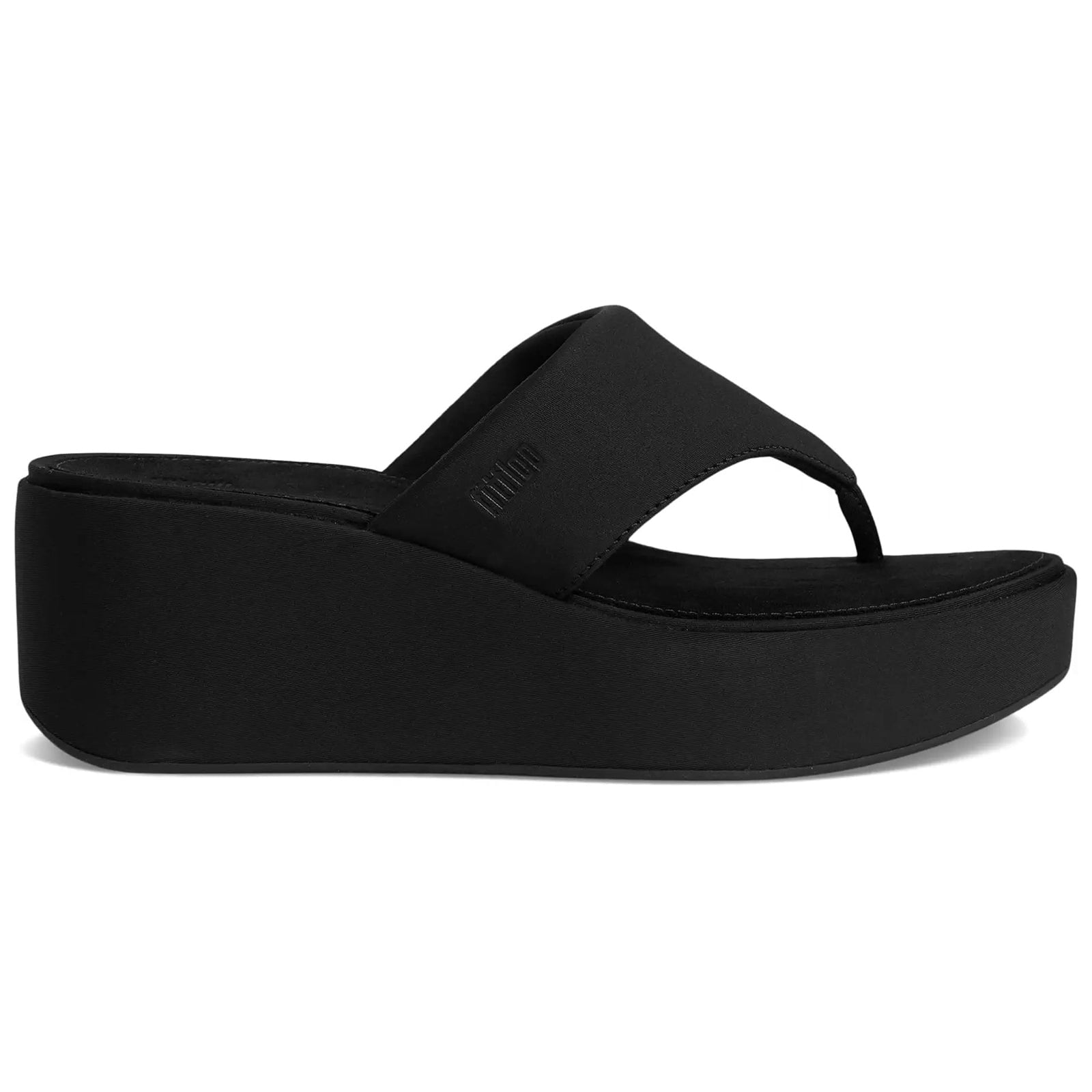 FitFlop Womens Platfforms Wedge Toe Post Fabric Synthetic All Black ...