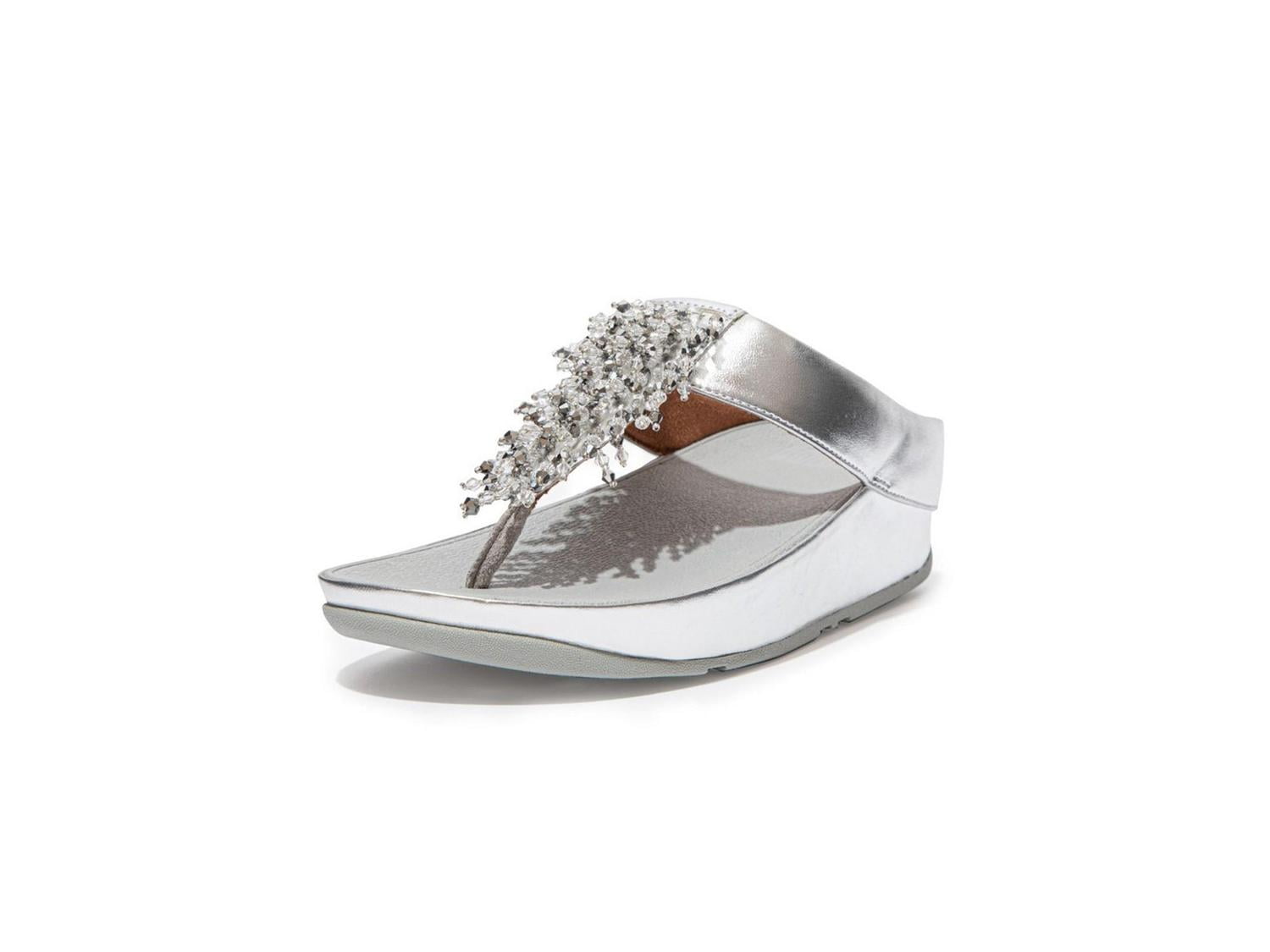 FitFlop Womens Rumba Beaded Toe-Post Sandals, SILVER, Size 7.0 ...