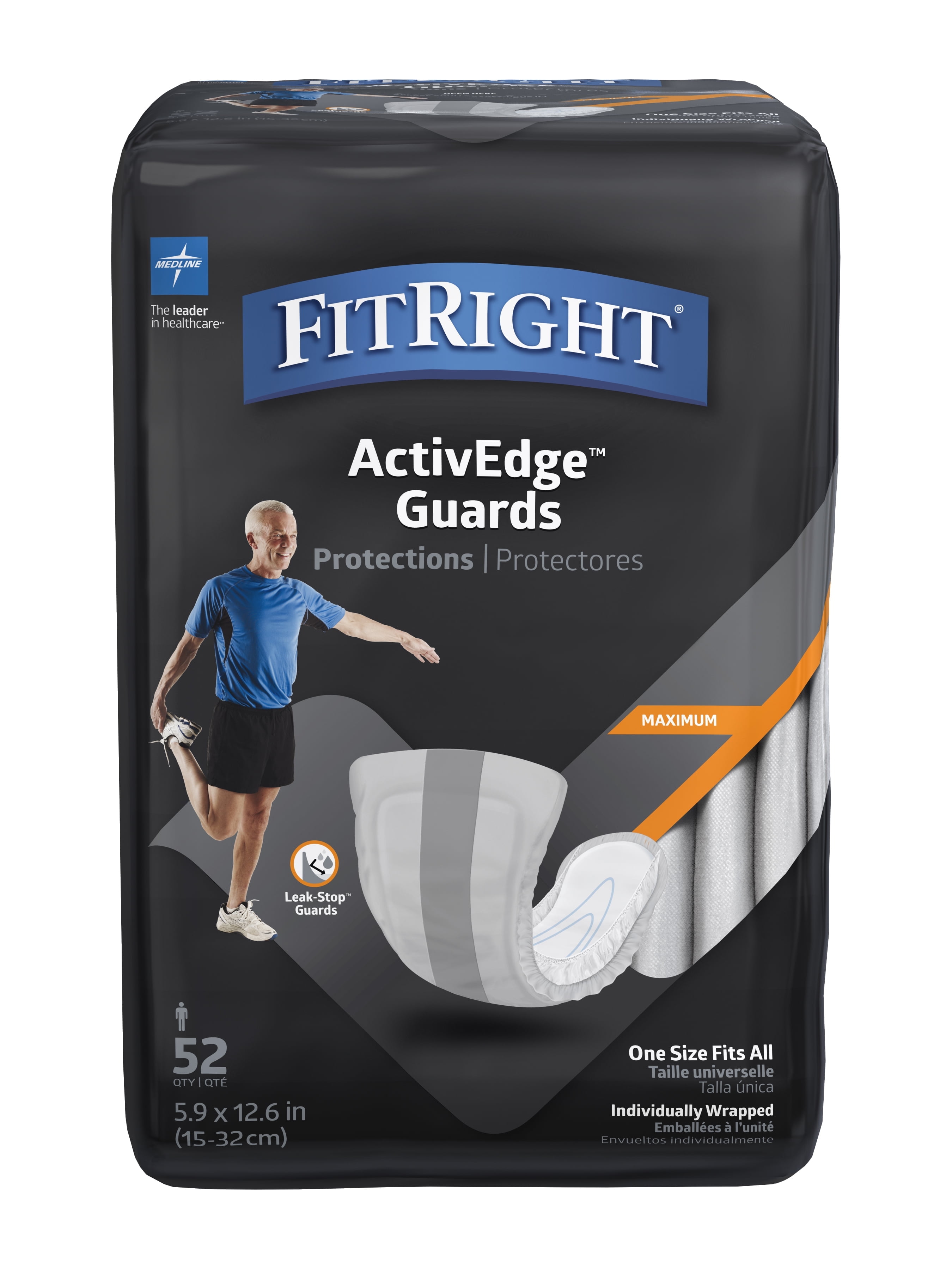 FitRight ActivEdge Maximum Absorbency Leak Control Guards for Men, 52 ...