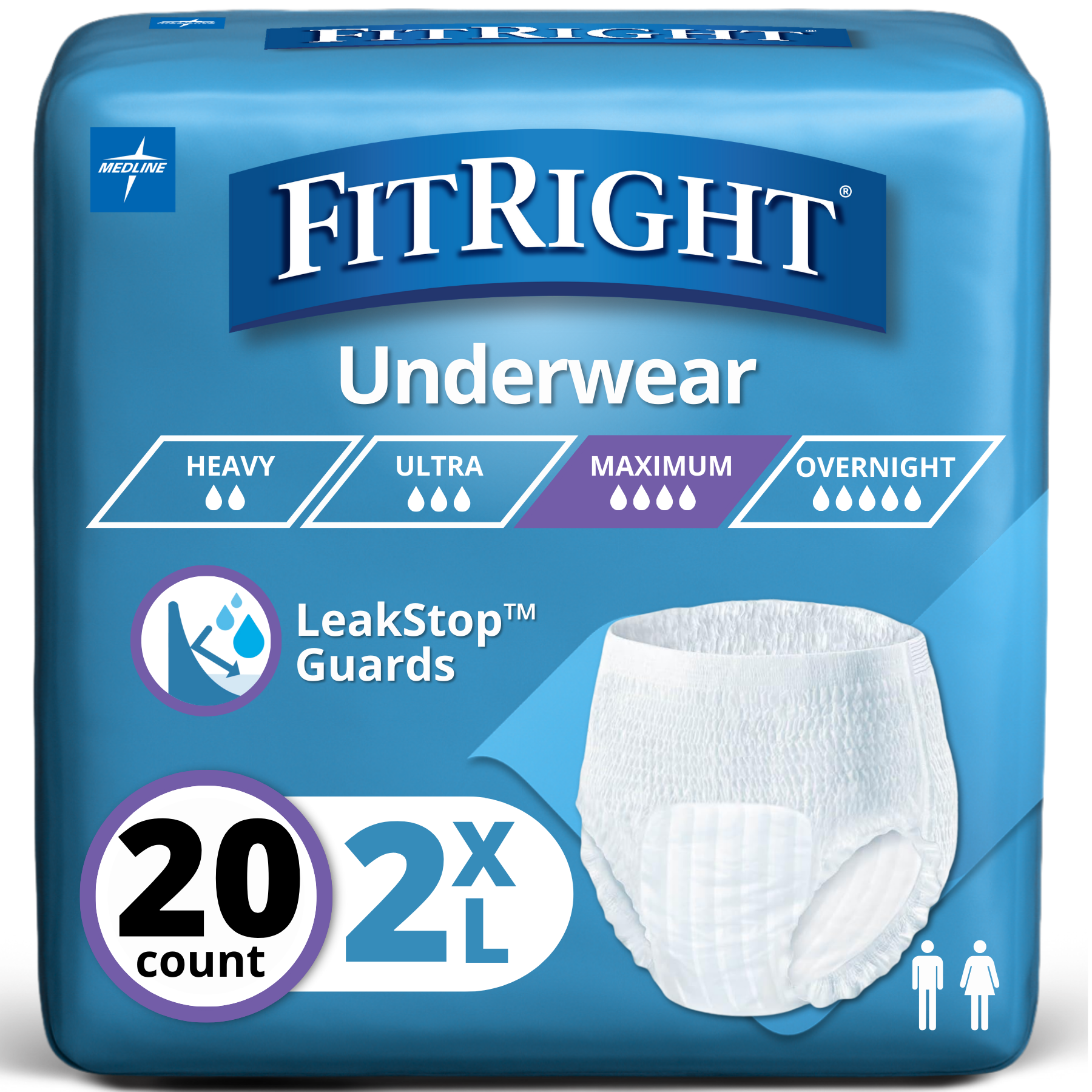 FitRight Super Adult Incontinence Underwear, 2XL,Maximum Absorbency, 20 ...