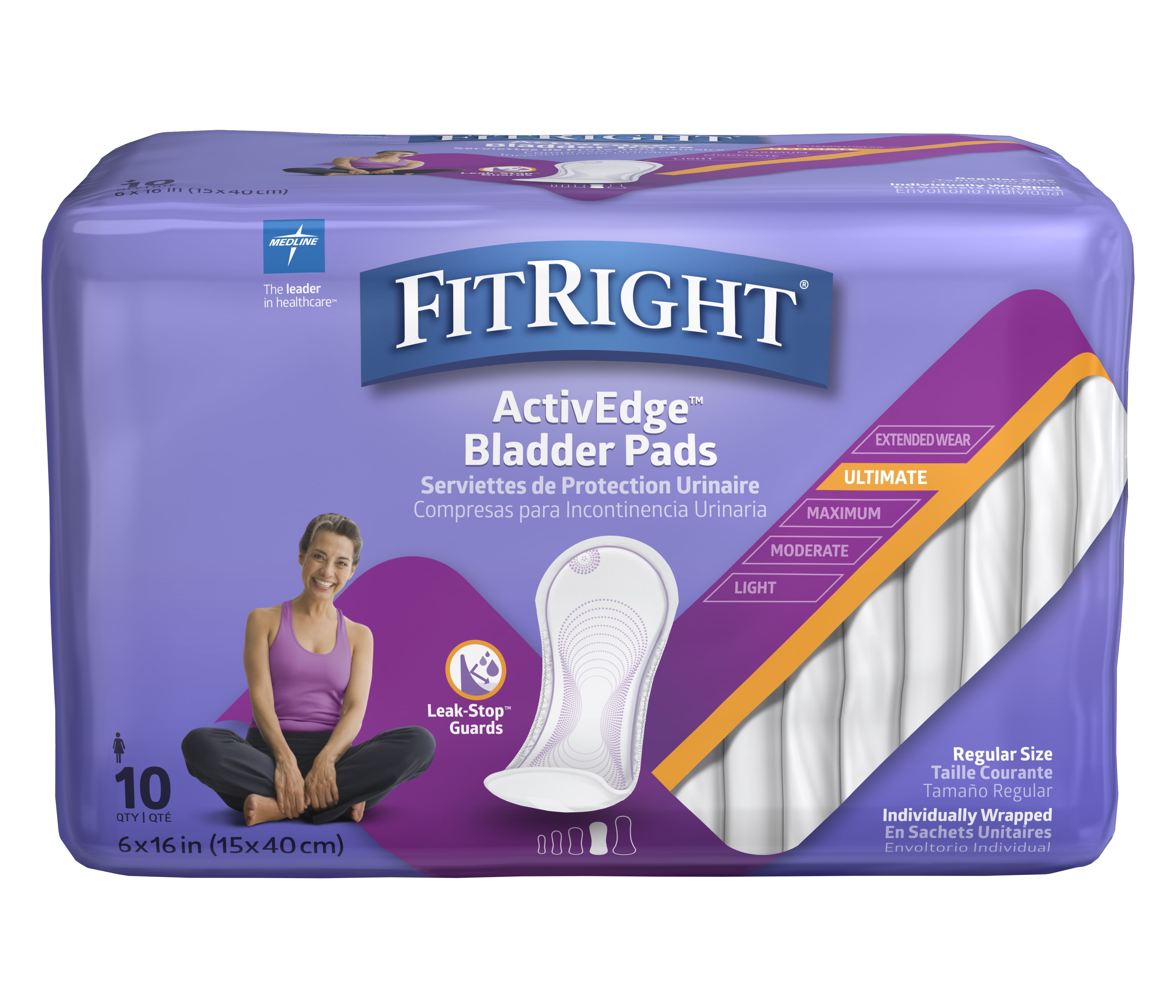 FitRight Bladder Control Pads, Ultimate Absorbency, 6" x 16", 10 Count ...