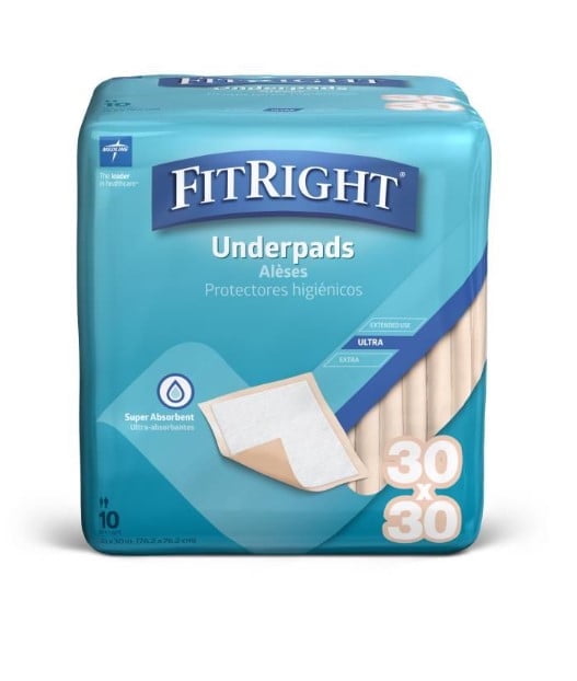 FitRight Disposable Underpads, Super Absorbent, 30" x 30", 10 Count ...
