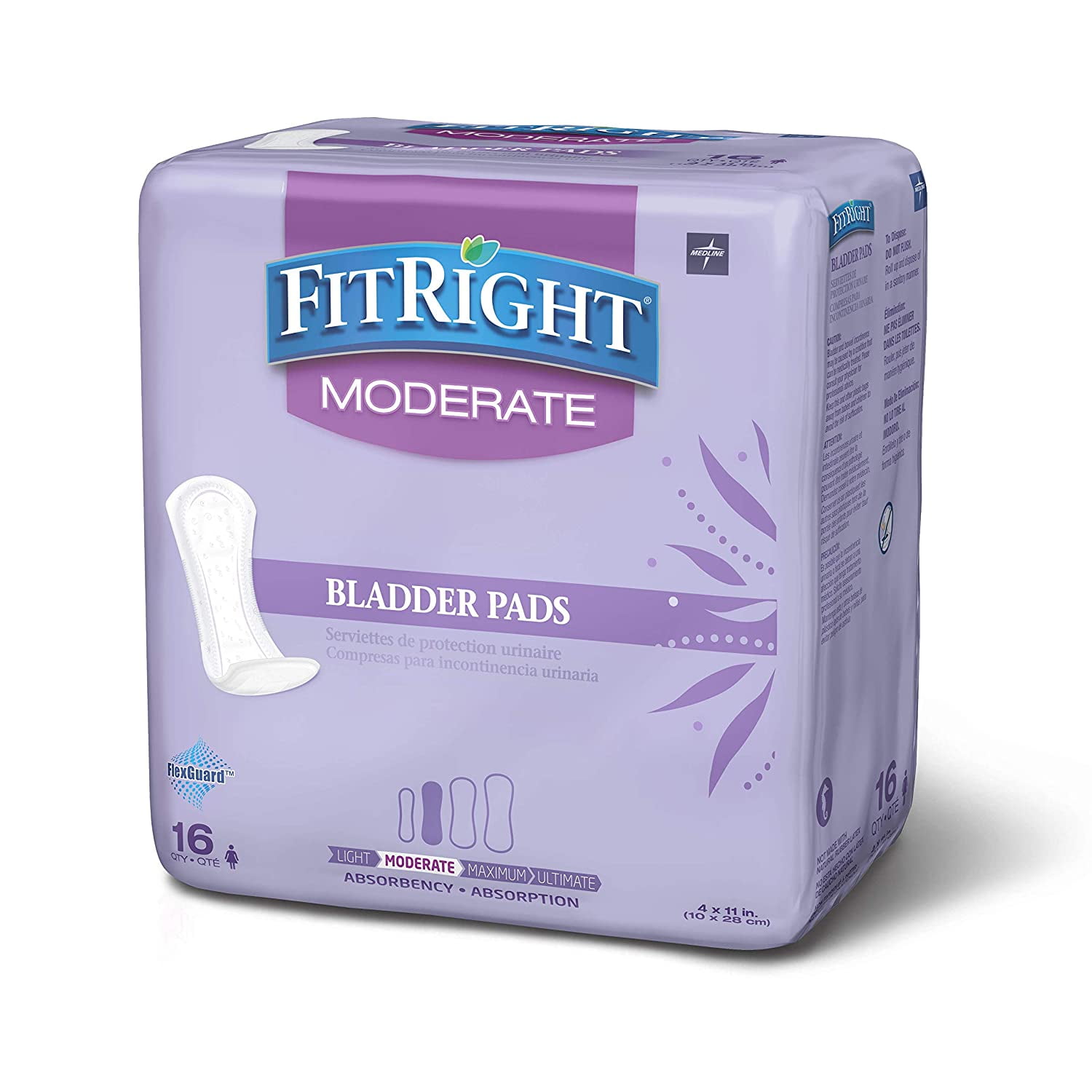 FitRight Incontience Bladder Control Pads, Moderate Absorbency, 16 ...