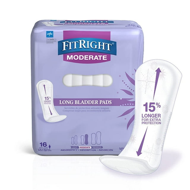 FitRight Personal Urinary Incontinence Pads, Moderate Absorbency, Long ...