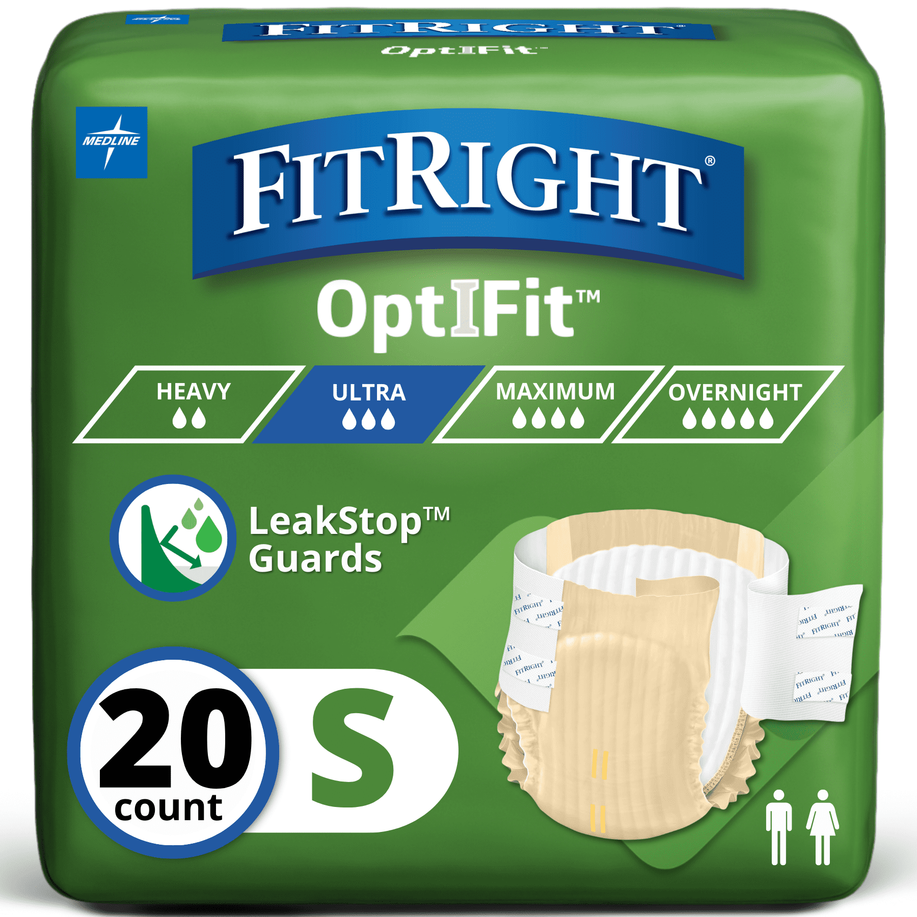 "FitRight OptiFit Ultra Absorbent Adult Diapers, Small Size, 20""-33 ...
