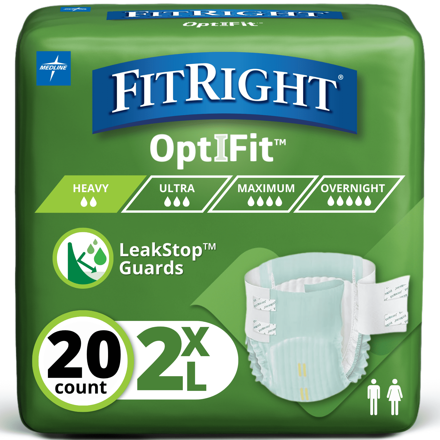 FitRight OptiFit Extra+ Briefs with Leak Stop Guards, 20 Count, 2XL, 60 ...