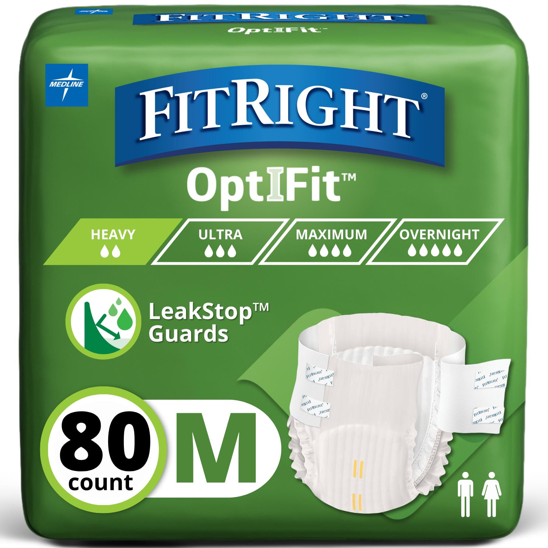 "FitRight OptiFit Extra+ Incontinence Briefs, Leak Stop Guards, Medium ...
