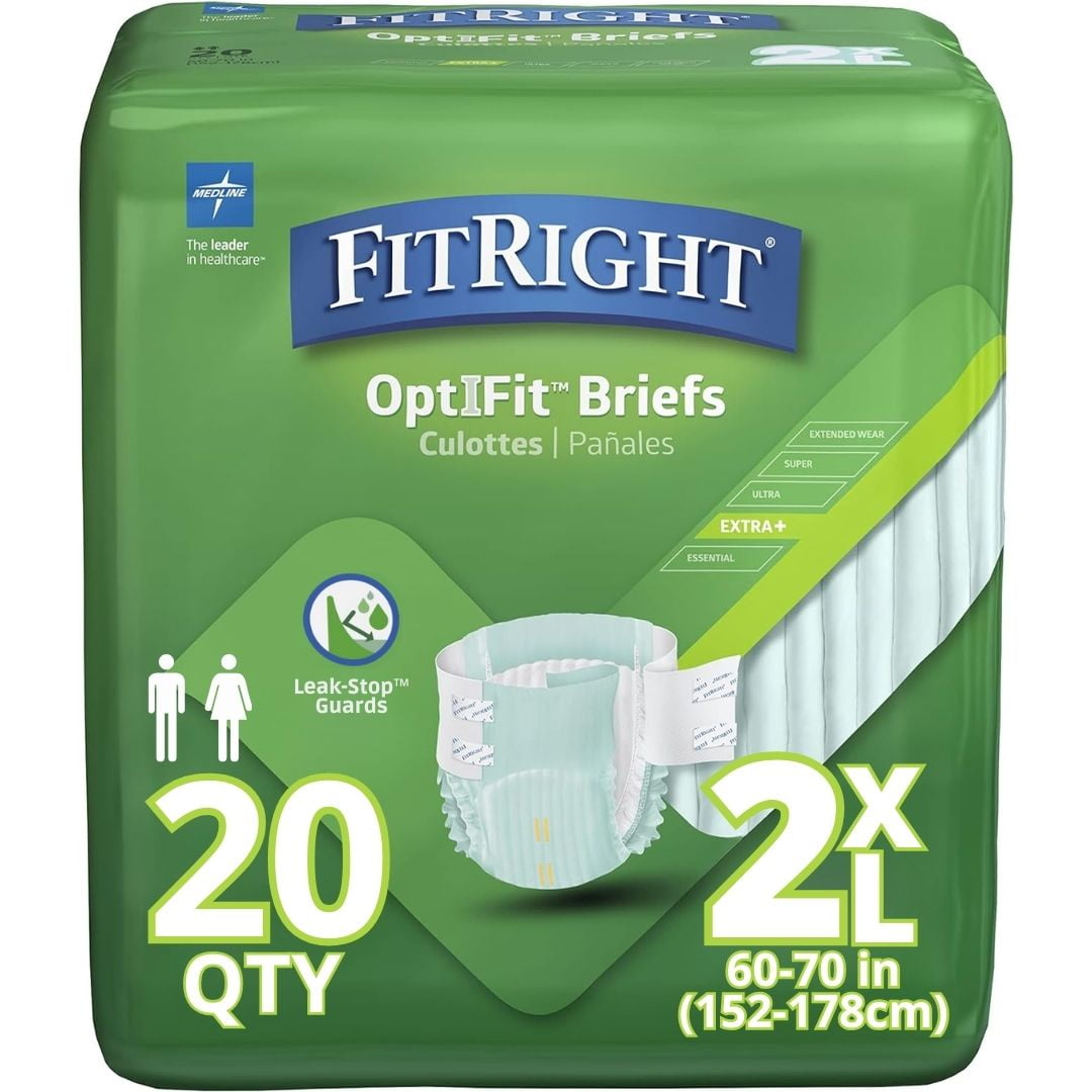 FitRight OptiFit Extra Briefs with Tabs, Adult Incontinence Brief ...