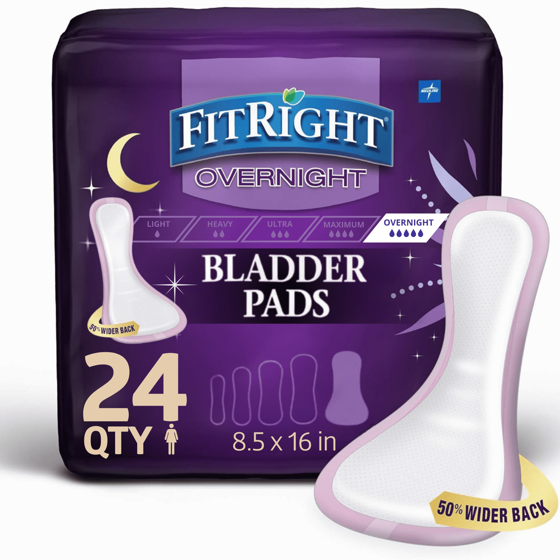 FitRight Overnight Bladder Control Pads, Maximum Absorbency, Nighttime ...