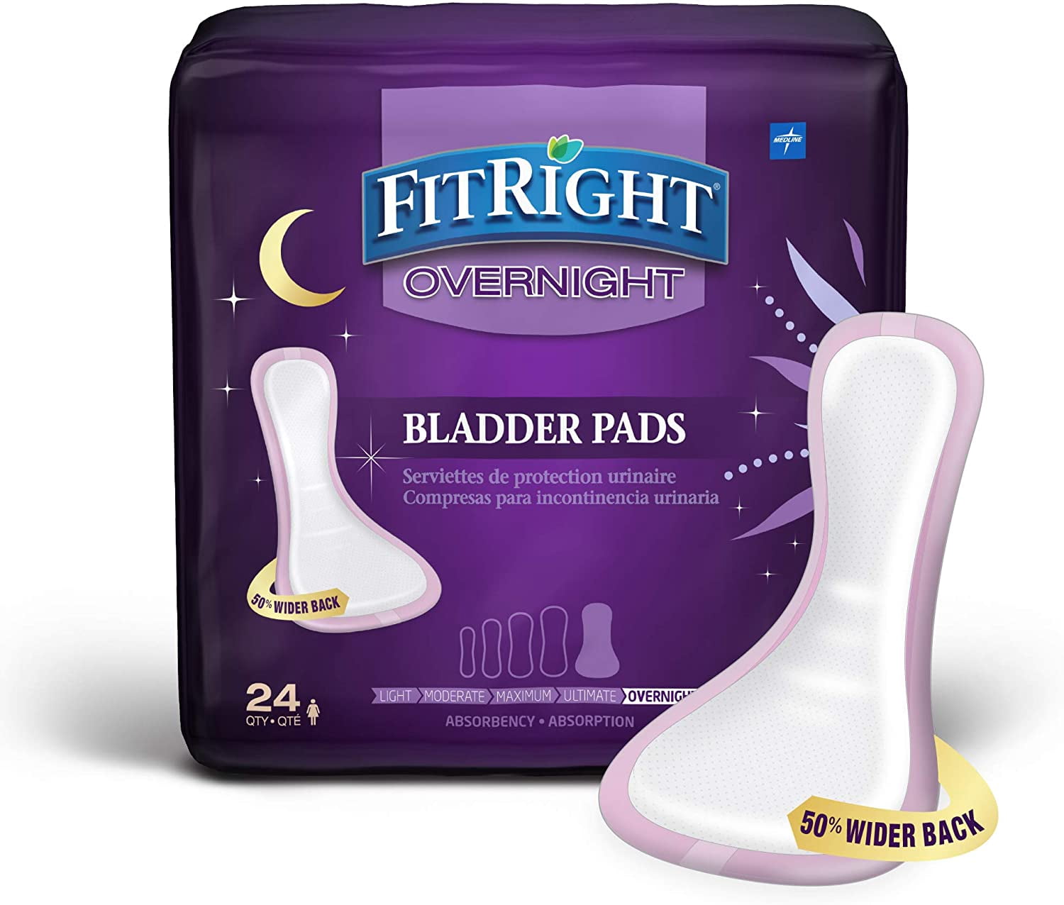 "FitRight Maximum Absorbency Overnight Bladder Control Pads, 8.5"" x 16 ...