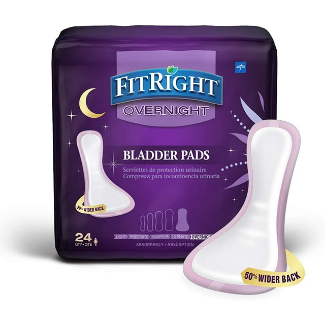 "FitRight Maximum Absorbency Overnight Bladder Control Pads, 8.5"" x 16 ...